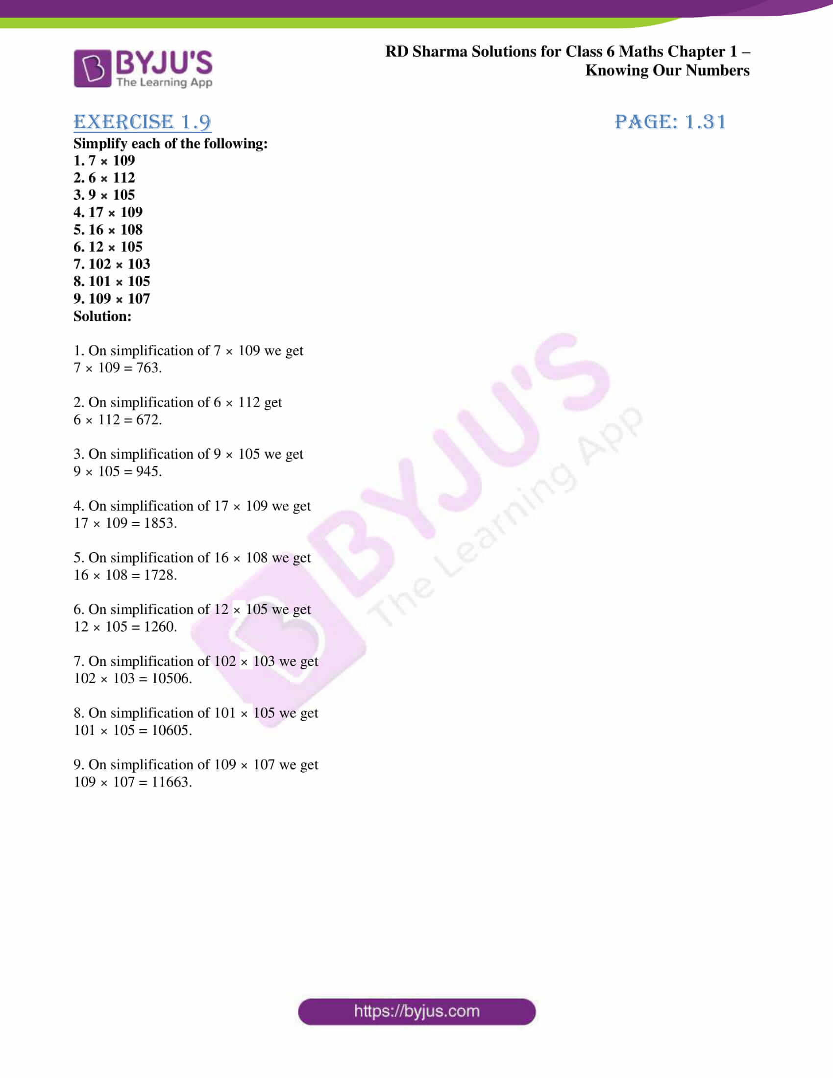 RD Sharma Solutions For Class 6 Chapter 1 Knowing Our Numbers Exercise