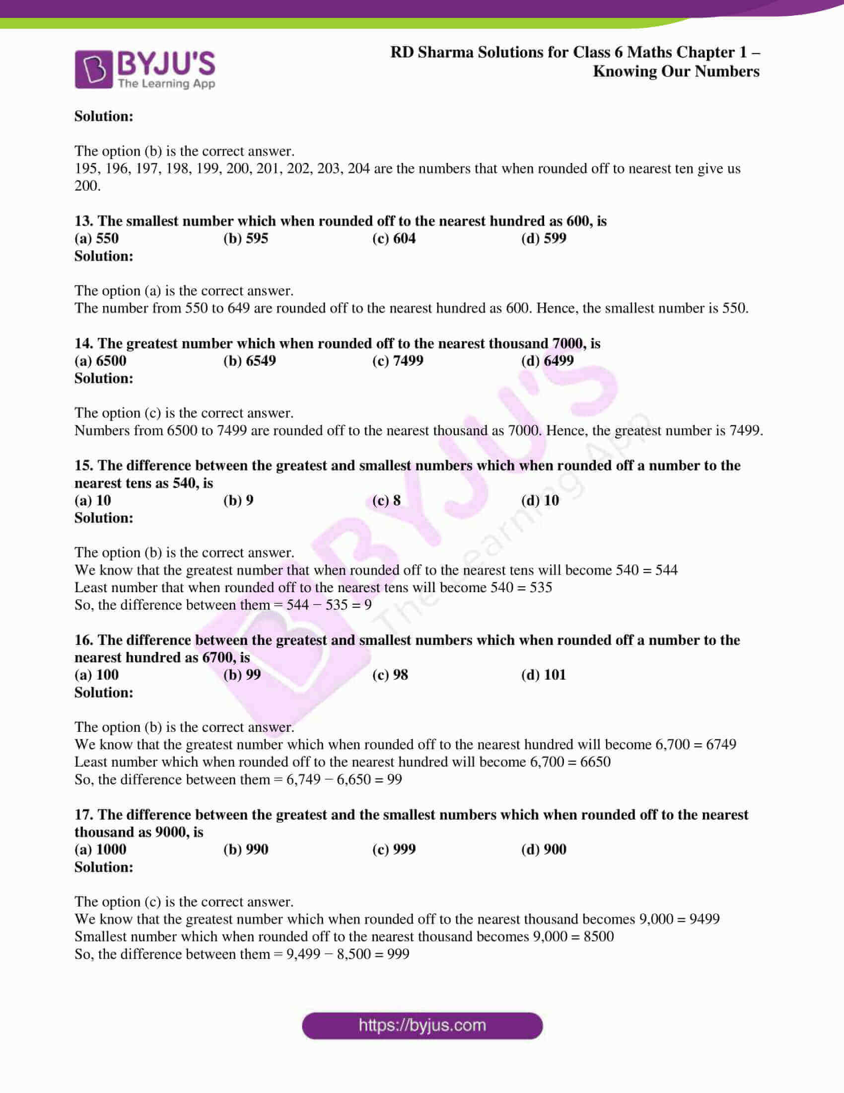 RD Sharma Solutions For Class 6 Chapter 1 Knowing Our Numbers Get Free PDF