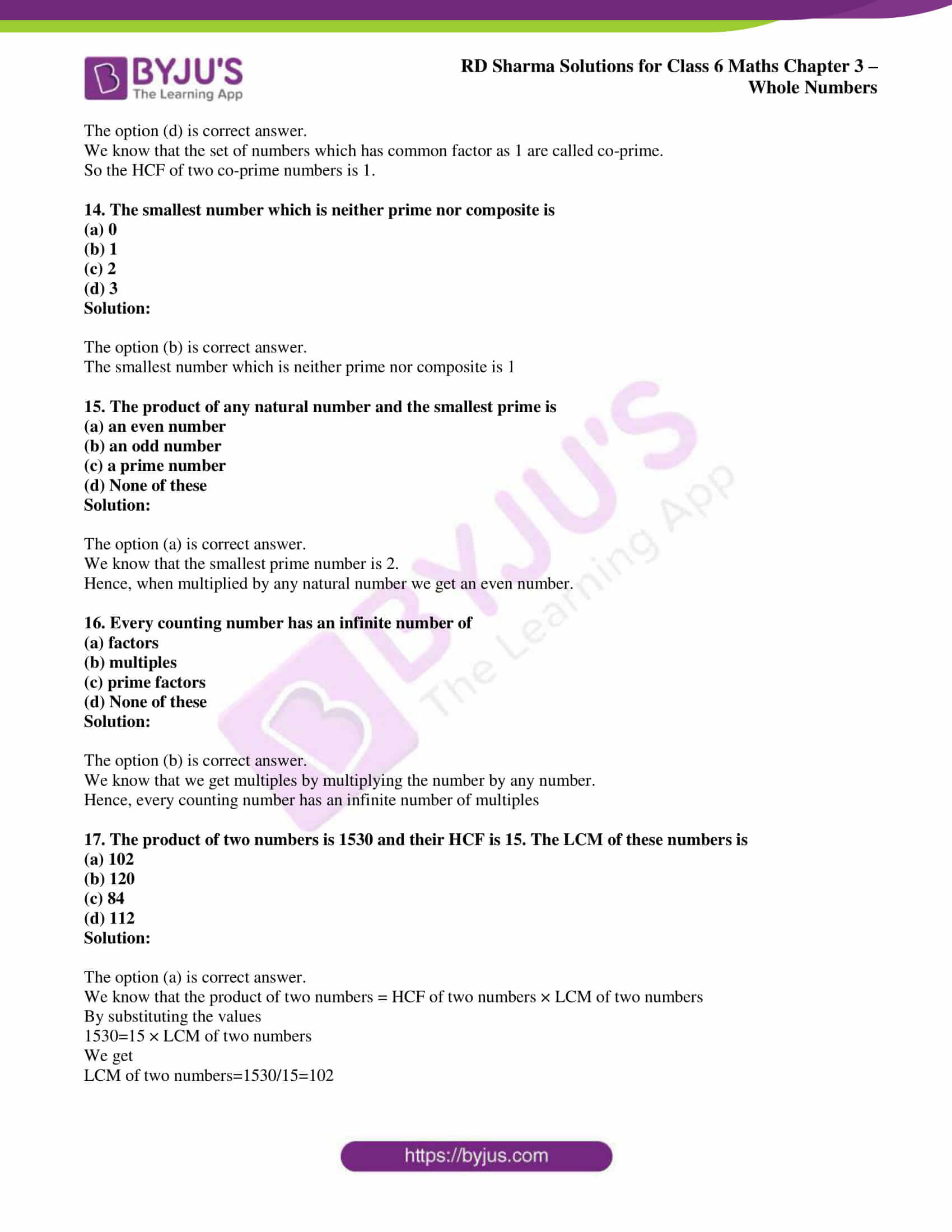 RD Sharma Solutions For Class 6 Chapter 3 Whole Numbers Objective Type RD Sharma Solutions For Class 6 Chapter 3 Whole Numbers Objective Type