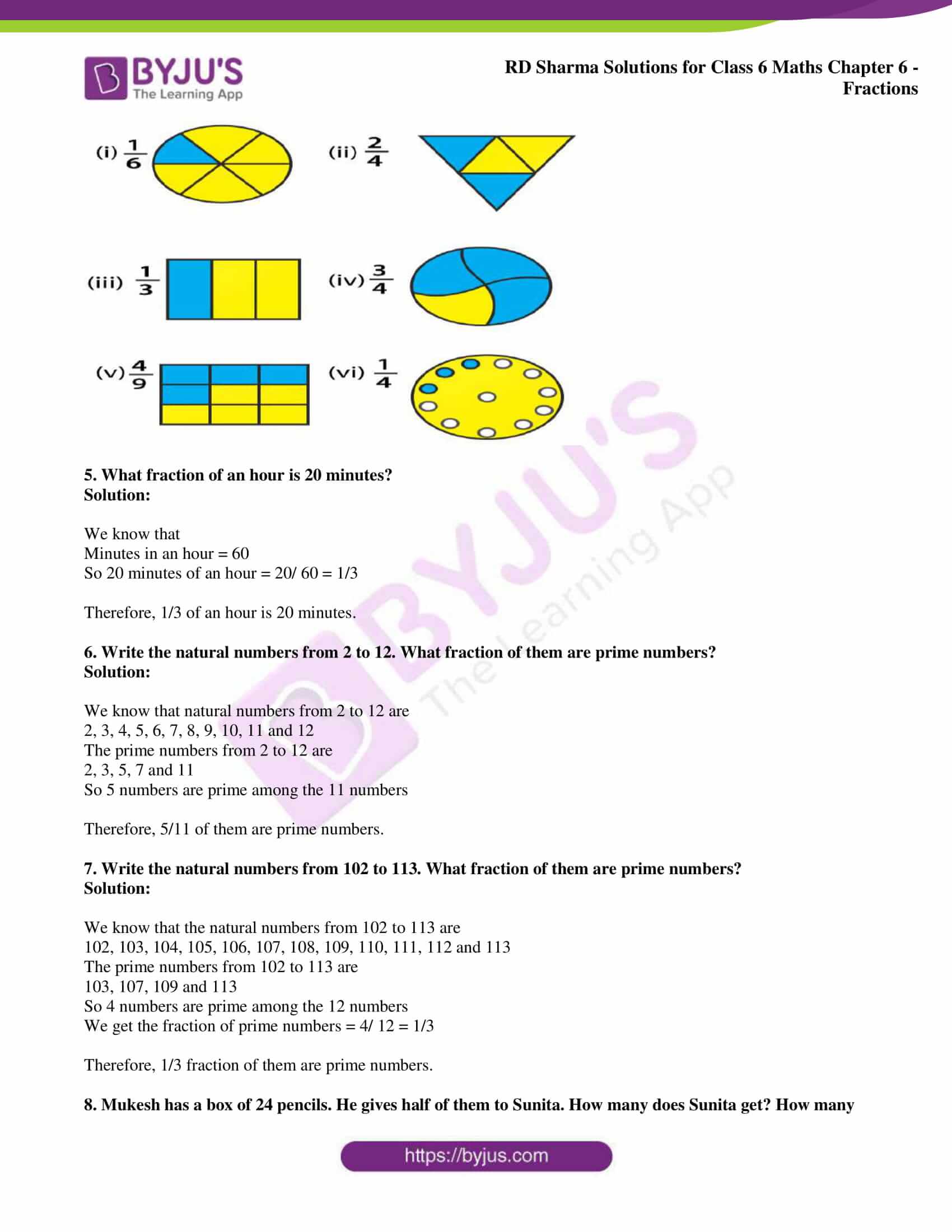RD Sharma Solutions For Class 6 Chapter 6 Fraction PDF For Free