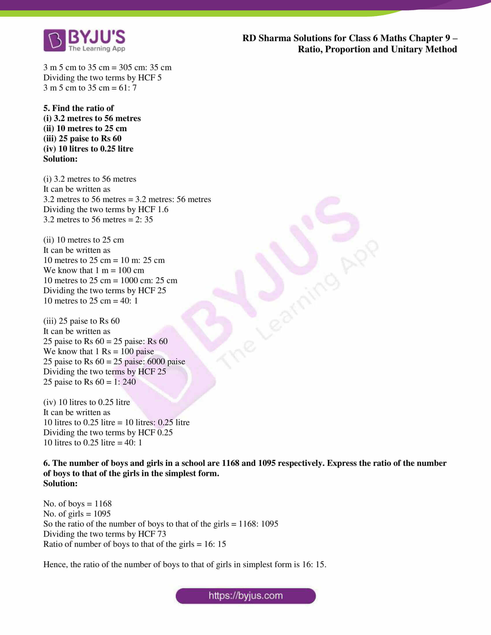 RD Sharma Solutions For Class 6 Chapter 9 Ratio Proportion And Unitary