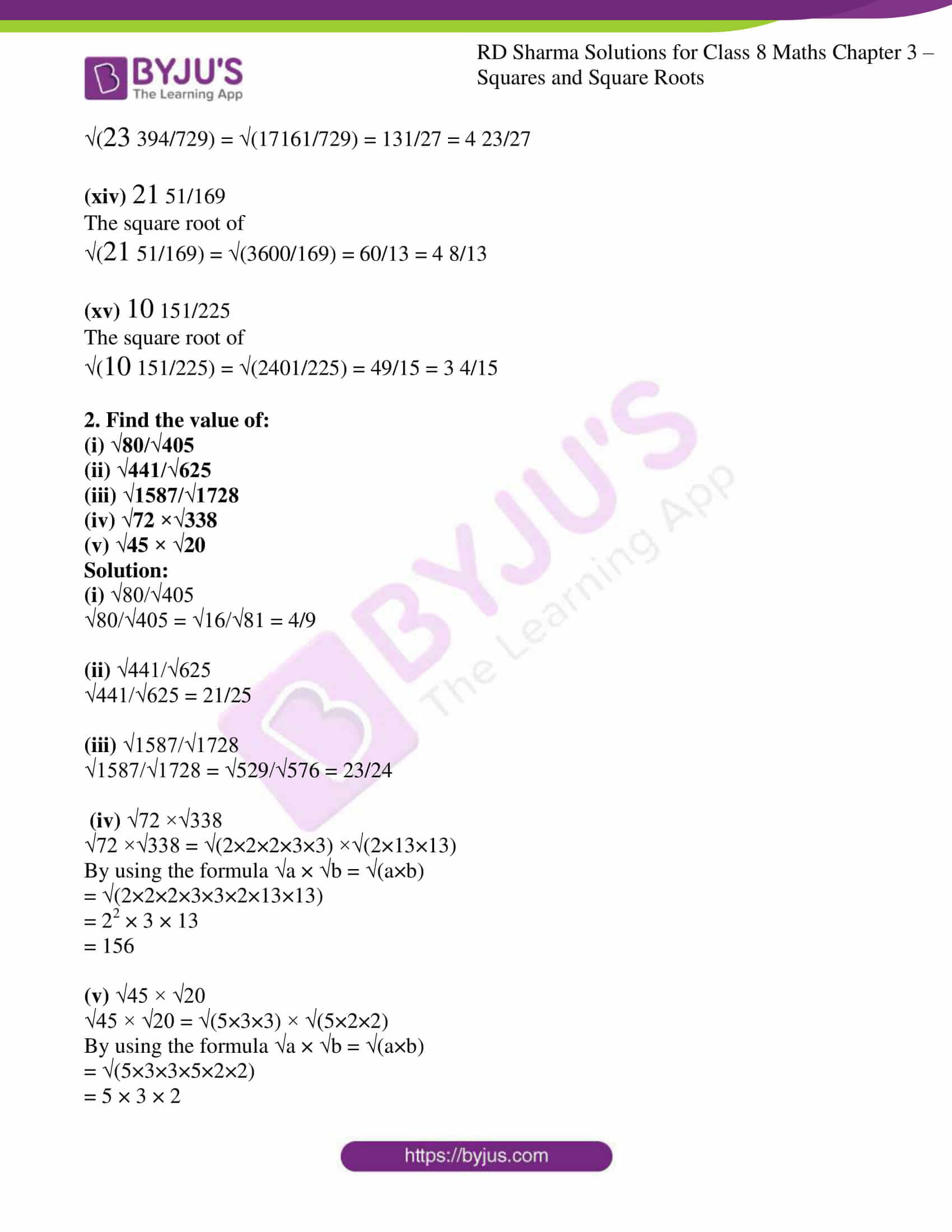 RD Sharma Solutions For Class 8 Chapter 3 Squares And Square Roots RD Sharma Solutions For Class 8 Chapter 3 Squares And Square Roots