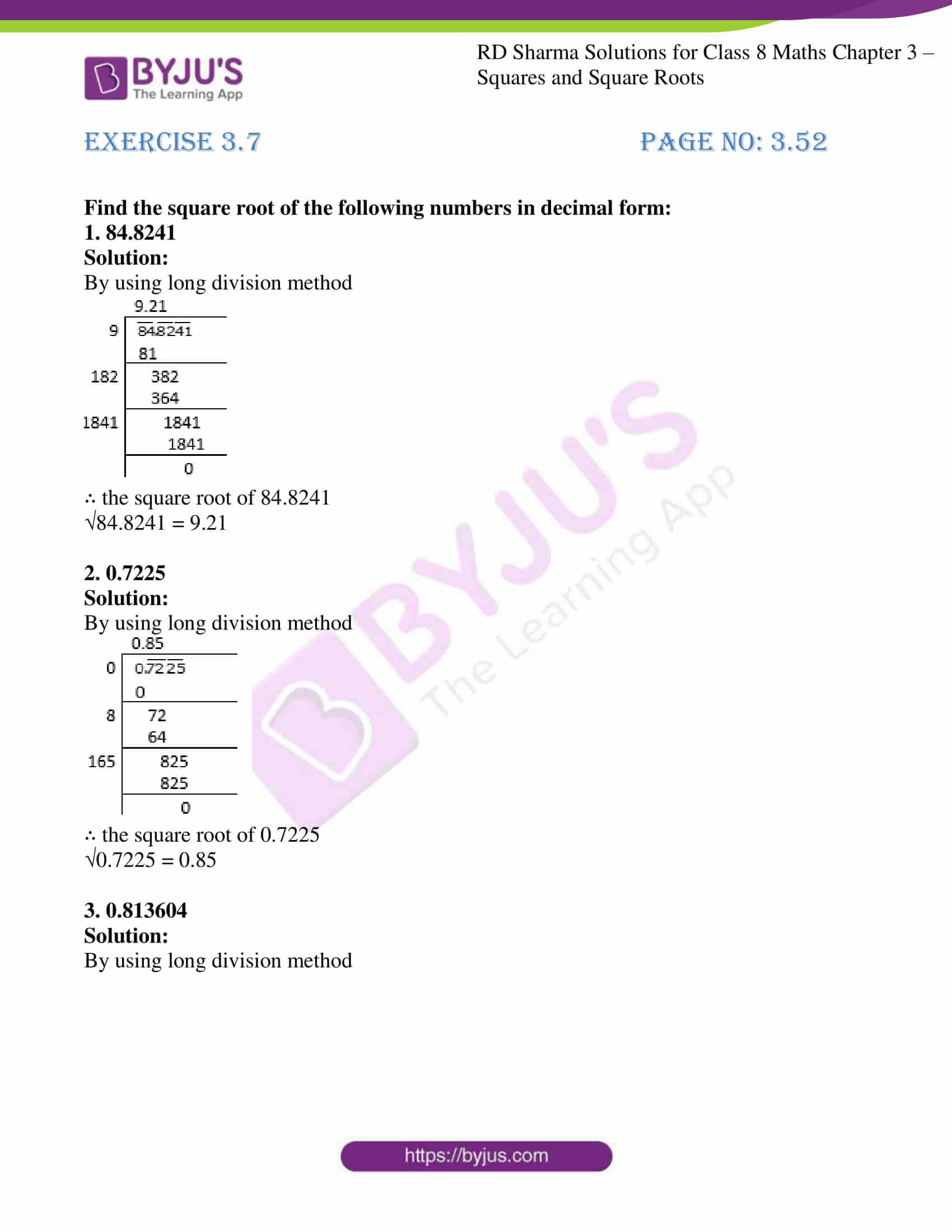 RD Sharma Solutions for Class 8 Chapter 3 - Squares and Square Roots Exercise 3.7 Download Free PDF