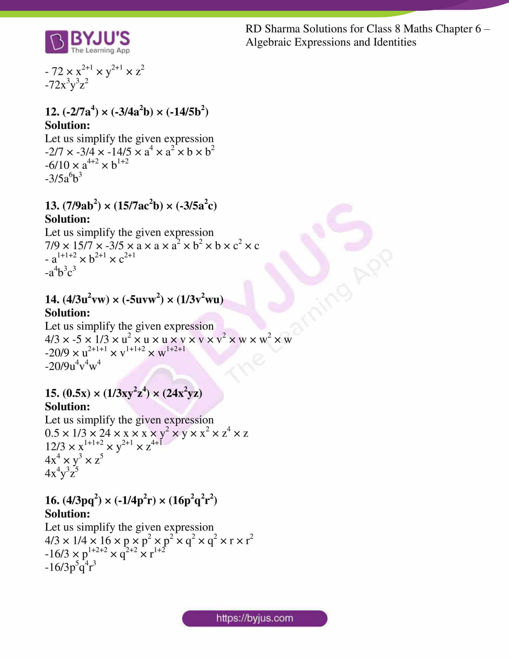 RD Sharma Solutions For Class 8 Chapter 6 Algebraic Expressions And