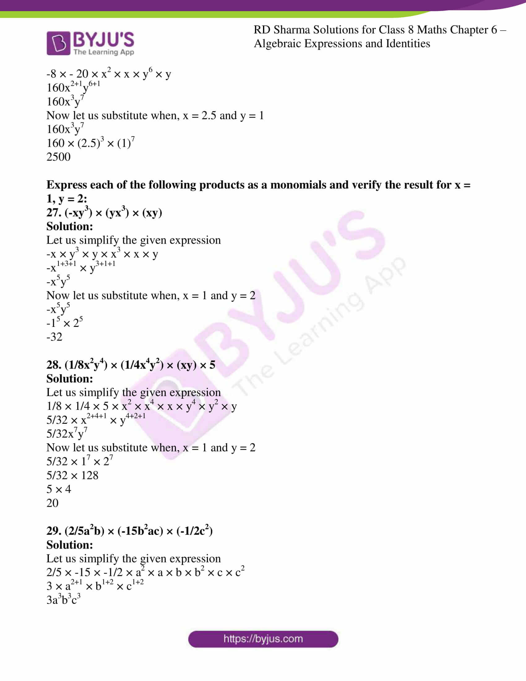 RD Sharma Solutions For Class 8 Chapter 6 Algebraic Expressions And