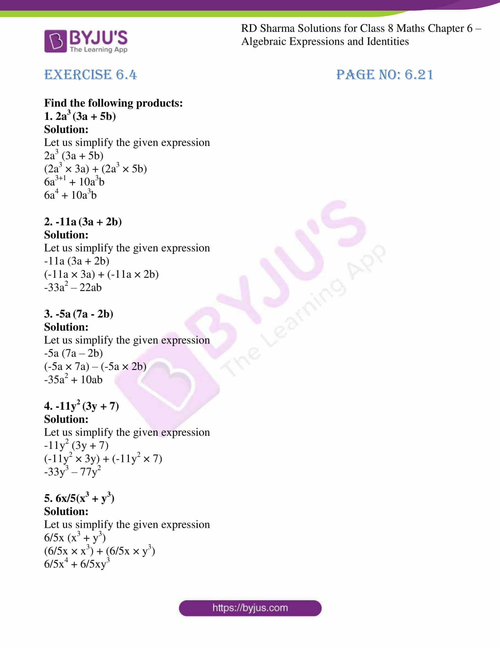 RD Sharma Solutions For Class 8 Chapter 6 Algebraic Expressions And 