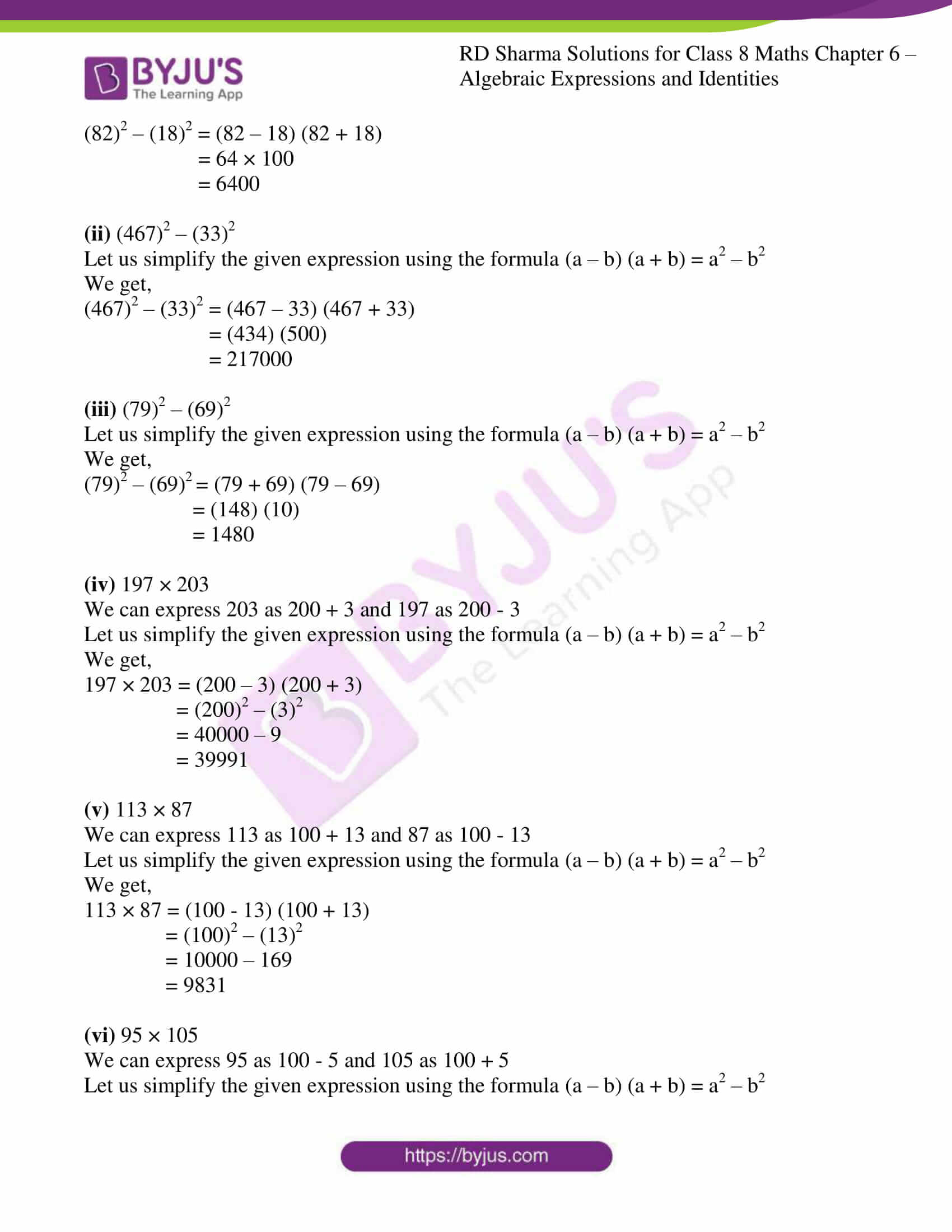 RD Sharma Solutions For Class 8 Chapter 6 Algebraic Expressions And