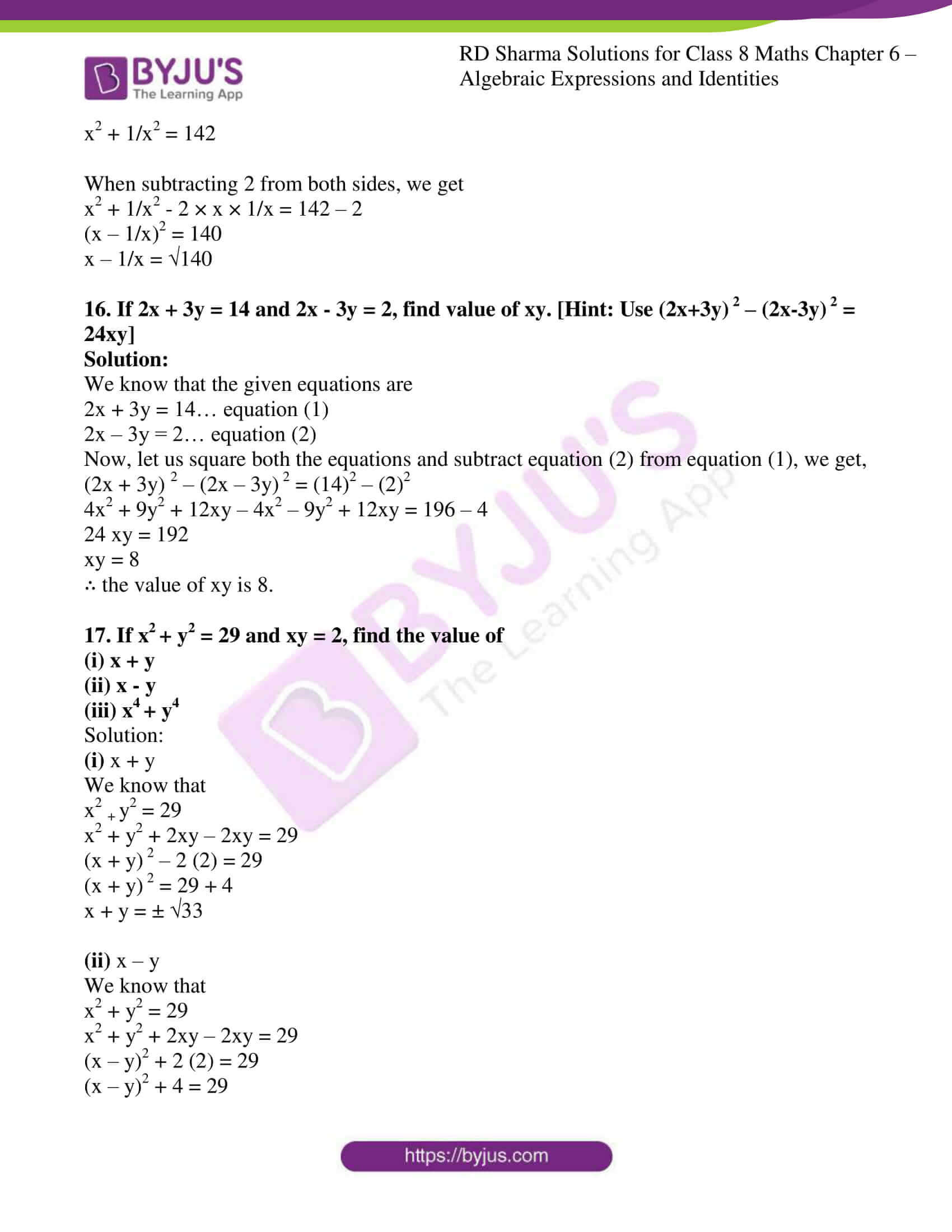 RD Sharma Solutions For Class 8 Chapter 6 Algebraic Expressions And RD Sharma Solutions For Class 8 Chapter 6 Algebraic Expressions And