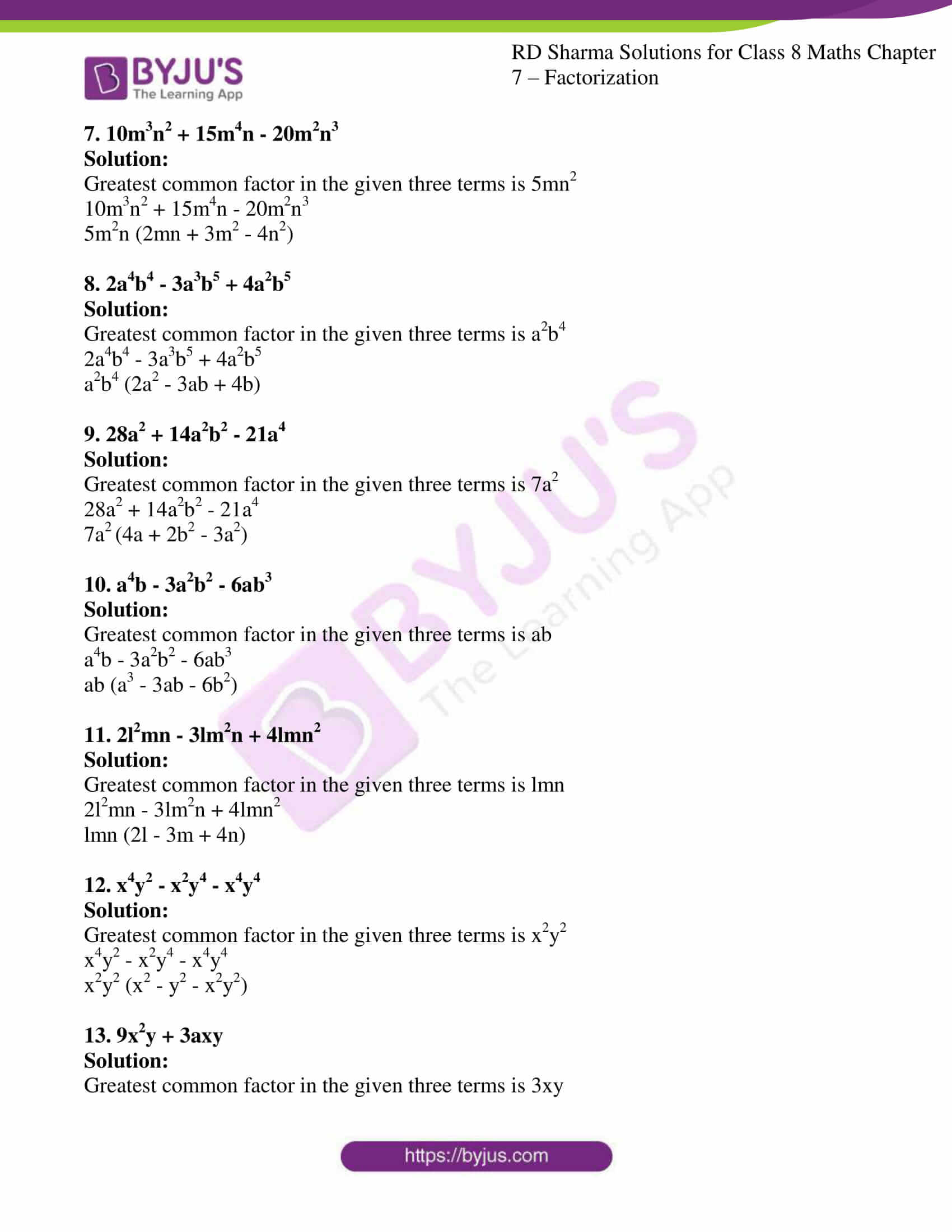 RD Sharma Solutions For Class 8 Chapter 7 Factorization Download Free PDF RD Sharma Solutions For Class 8 Chapter 7 Factorization Download Free PDF