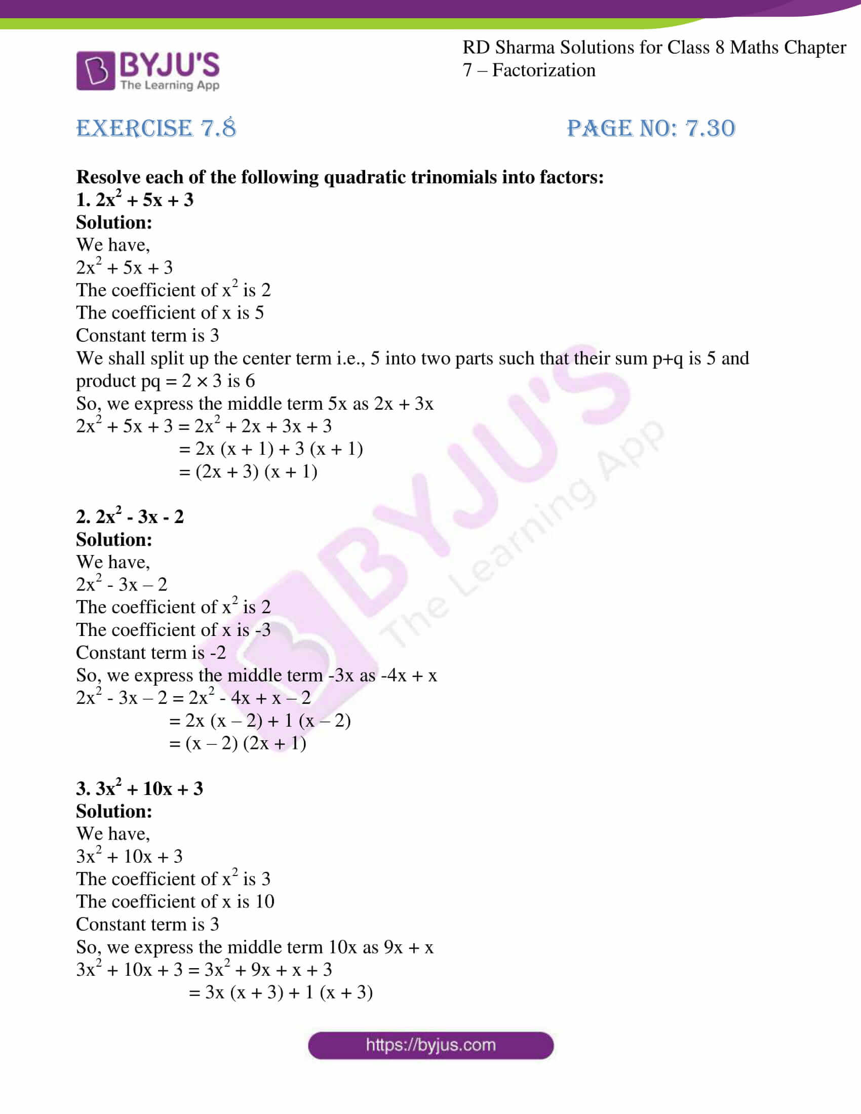 RD Sharma Solutions For Class 8 Chapter 7 Factorization Exercise 7 8 