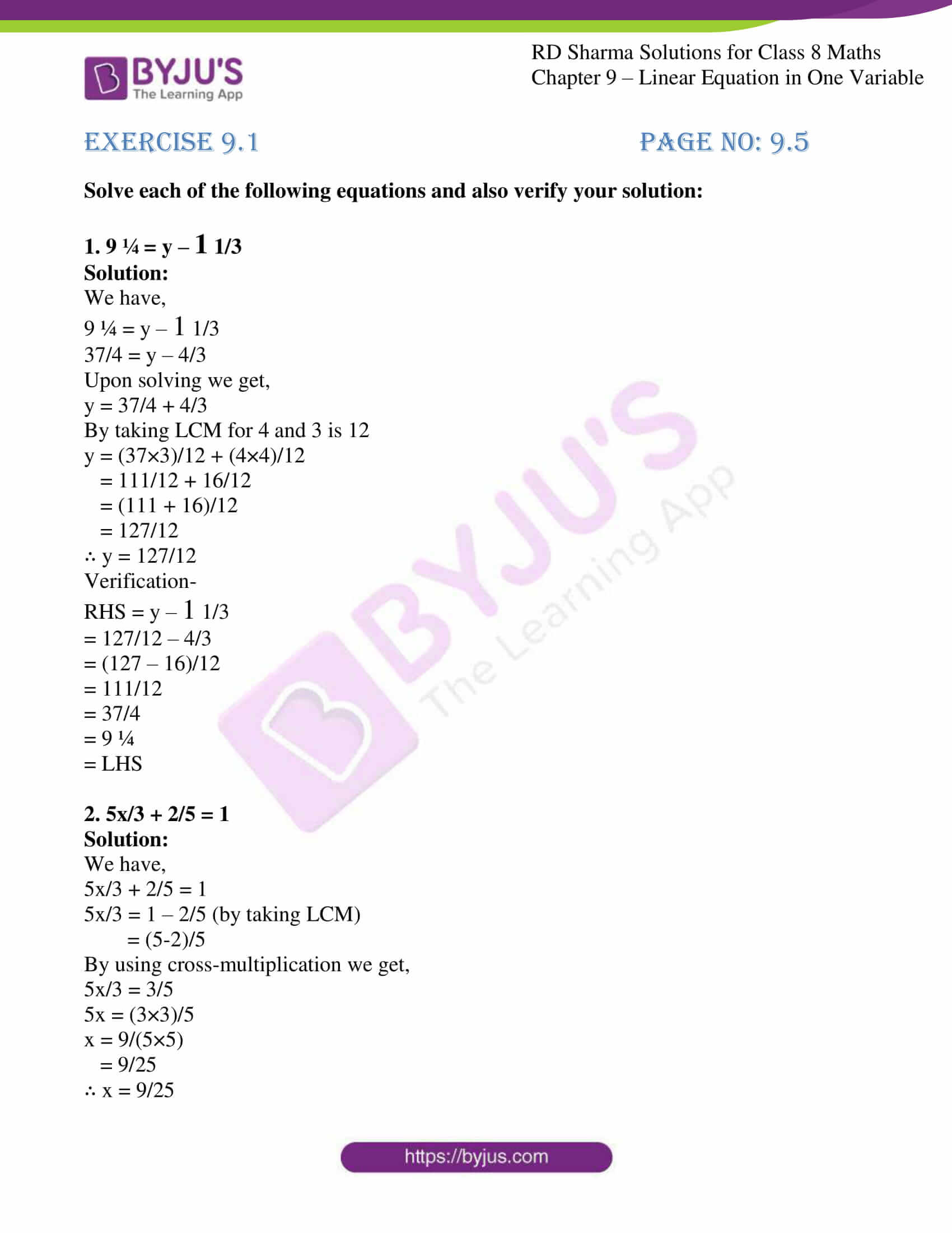 RD Sharma Solutions For Class 8 Chapter 9 Linear Equation In One