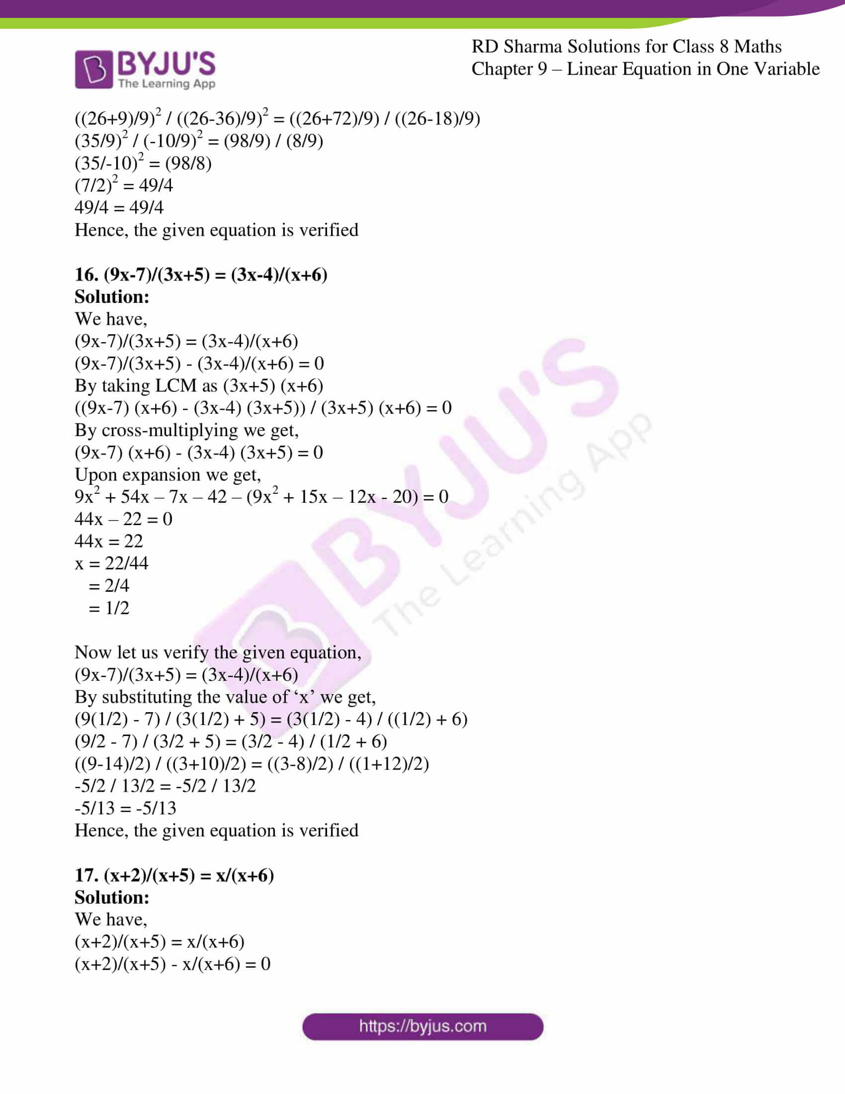 RD Sharma Solutions For Class 8 Chapter 9 Linear Equation In One 