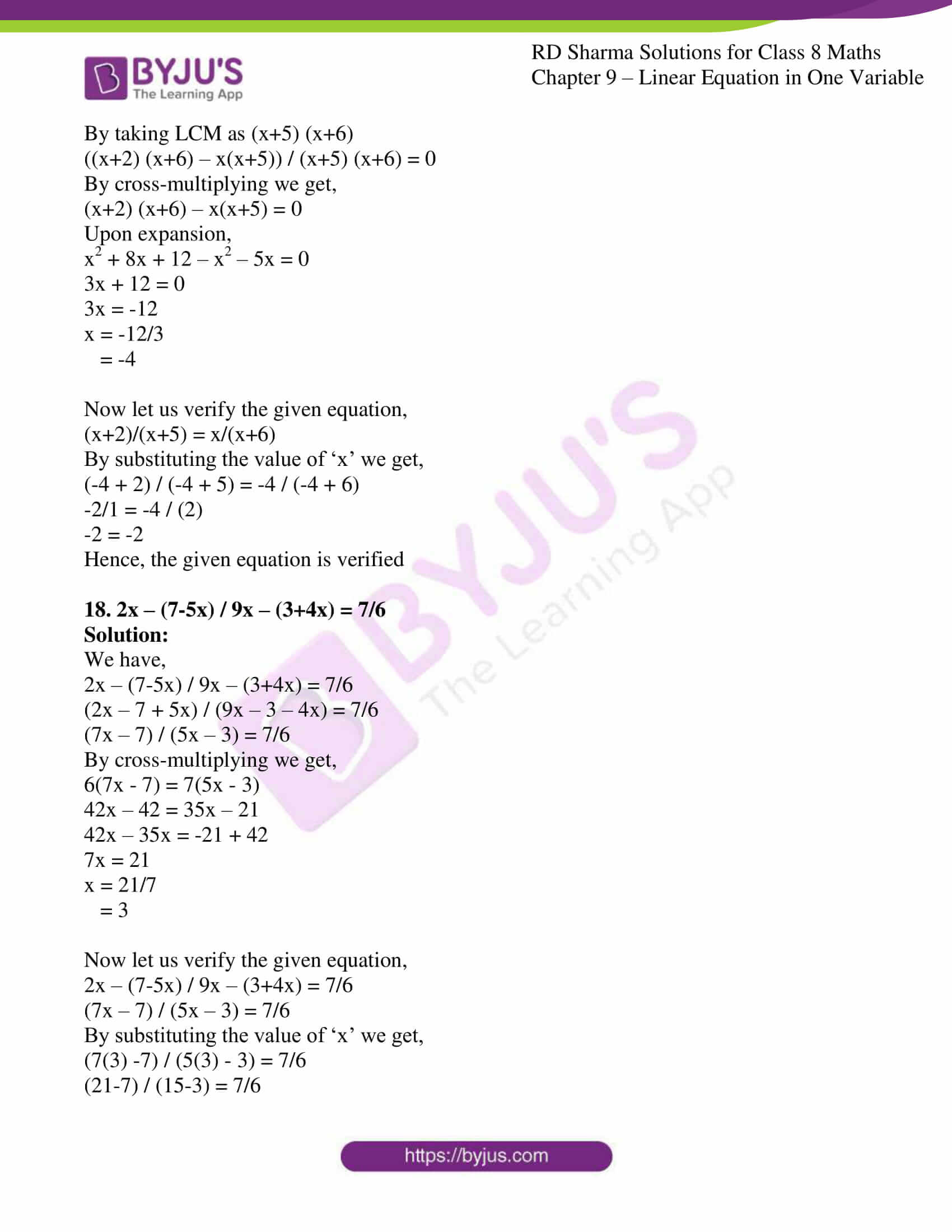 RD Sharma Solutions For Class 8 Chapter 9 Linear Equation In One 