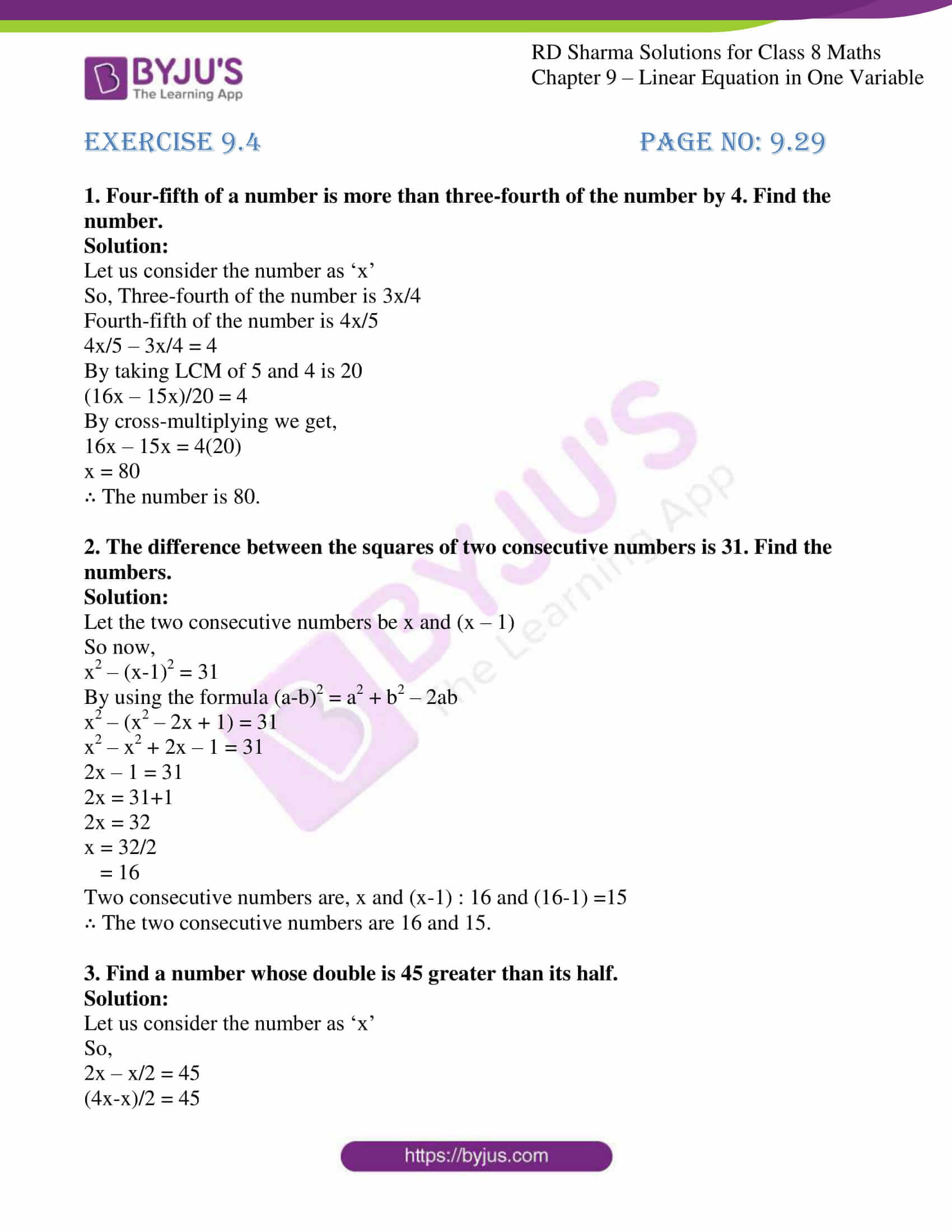 RD Sharma Solutions For Class 8 Chapter 9 Linear Equation In One