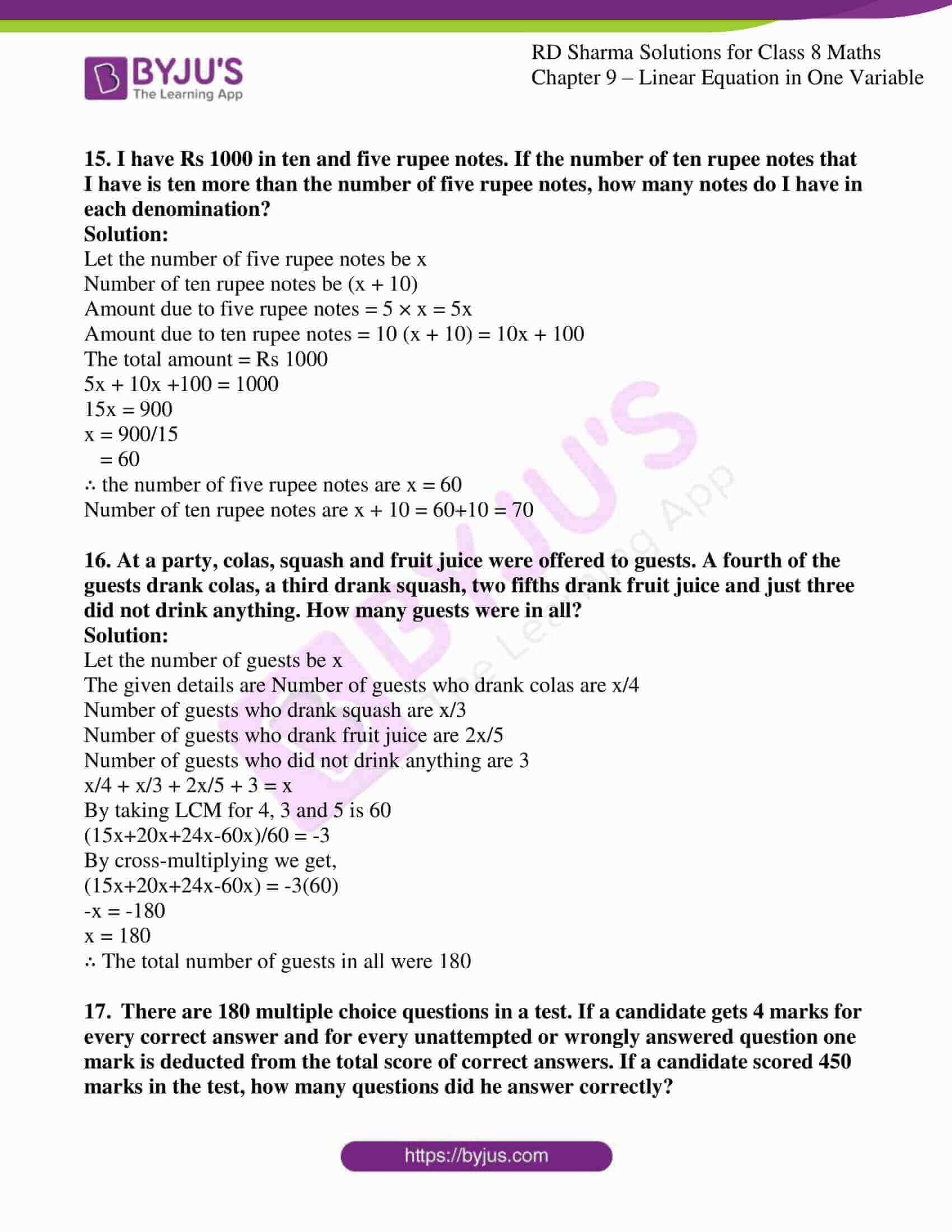 RD Sharma Solutions For Class 8 Chapter 9 Linear Equation In One 