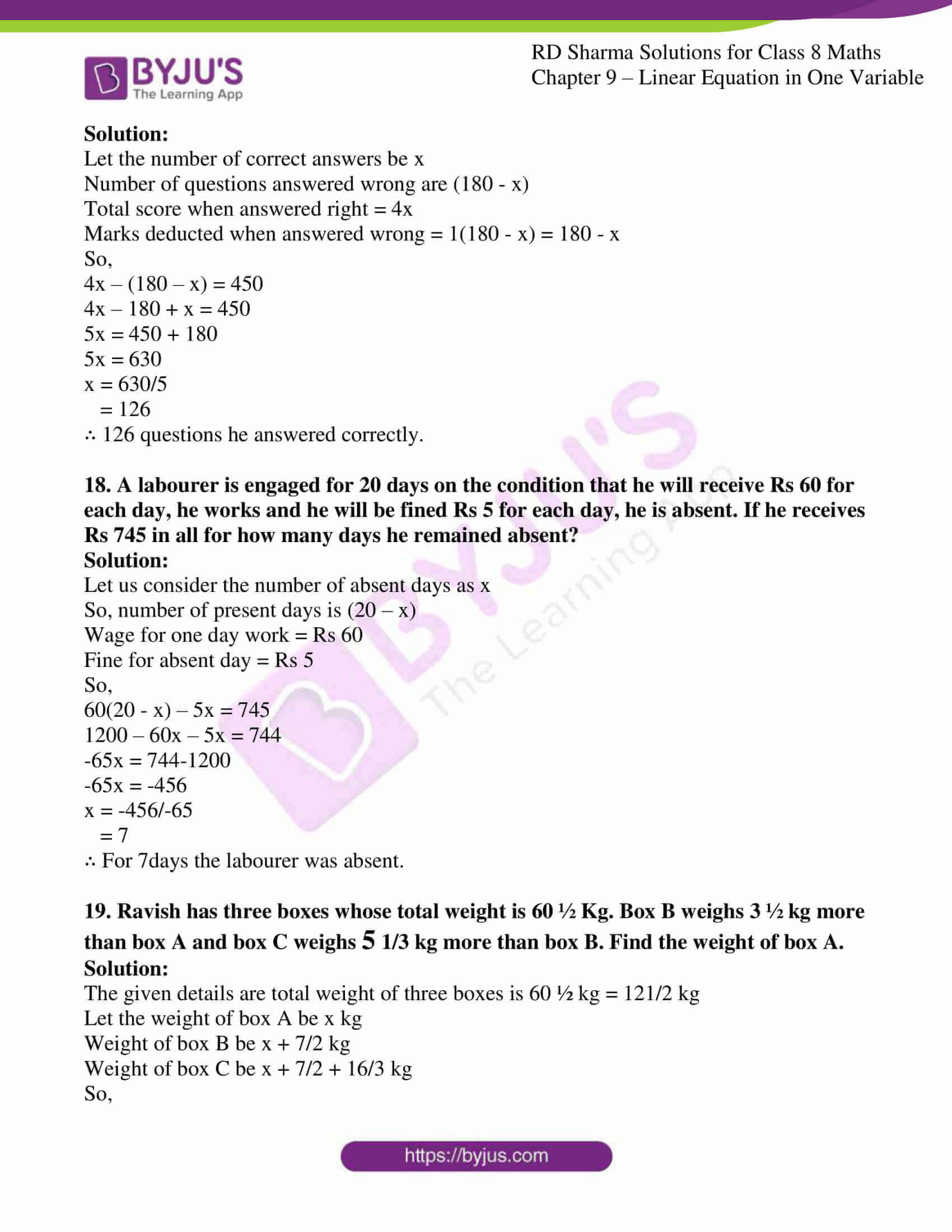 RD Sharma Solutions For Class 8 Chapter 9 Linear Equation In One