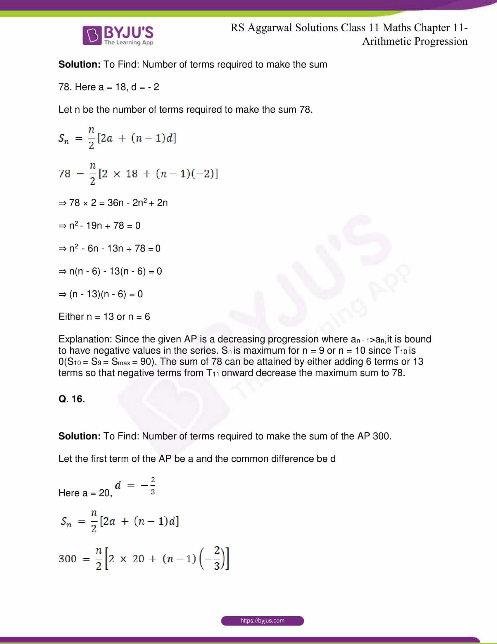 Rs Aggarwal Solutions For Class 11 Chapter 11 Arithmetic Progression Download Free Pdf 