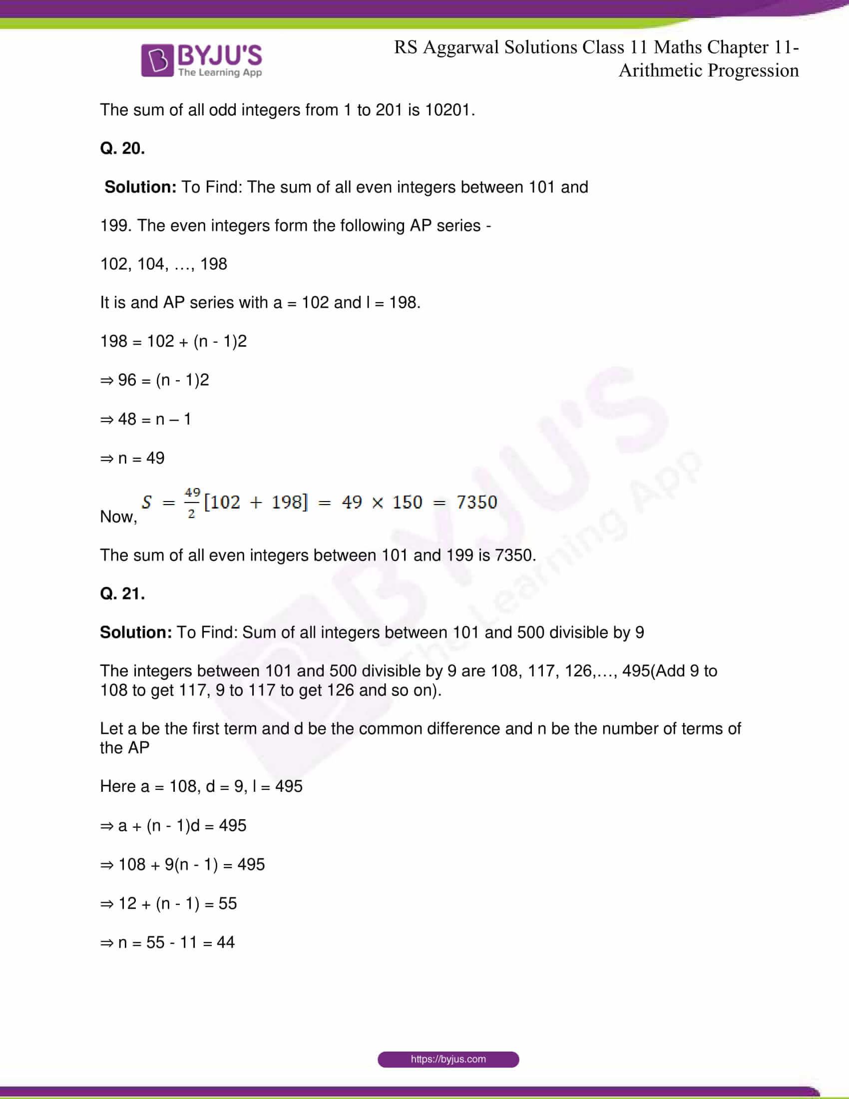 Rs Aggarwal Solutions For Class 11 Chapter 11 Arithmetic Progression Download Free Pdf