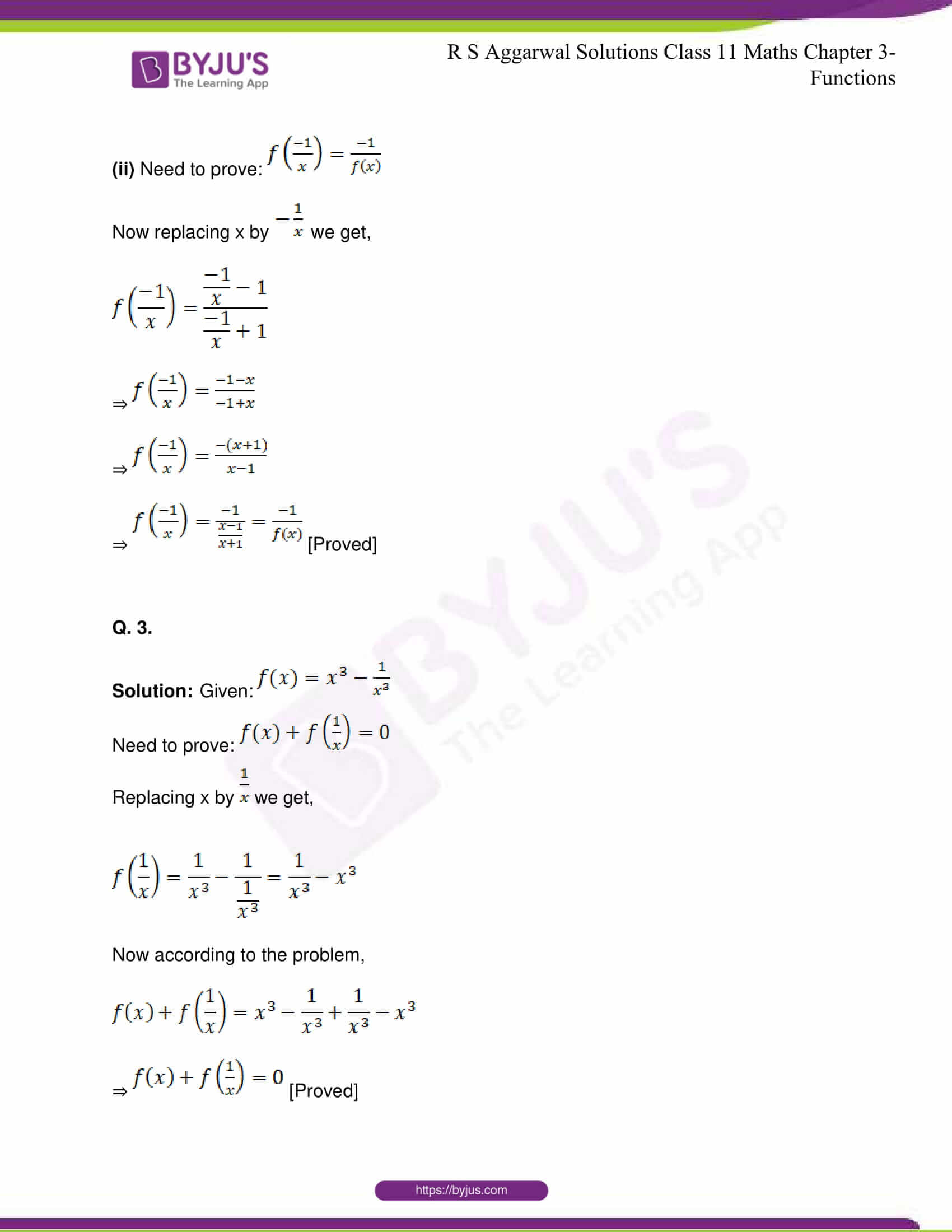 RS Aggarwal Solutions for Class 11 chapter 3 Functions-Download Free PDF