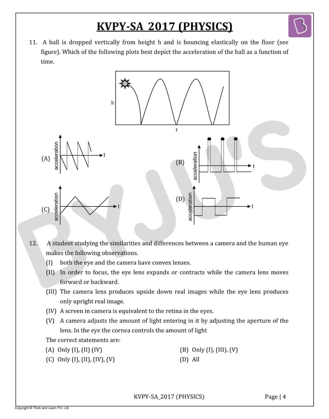 KVPY-SA 2017 Physics Paper with Solutions - Download PDF