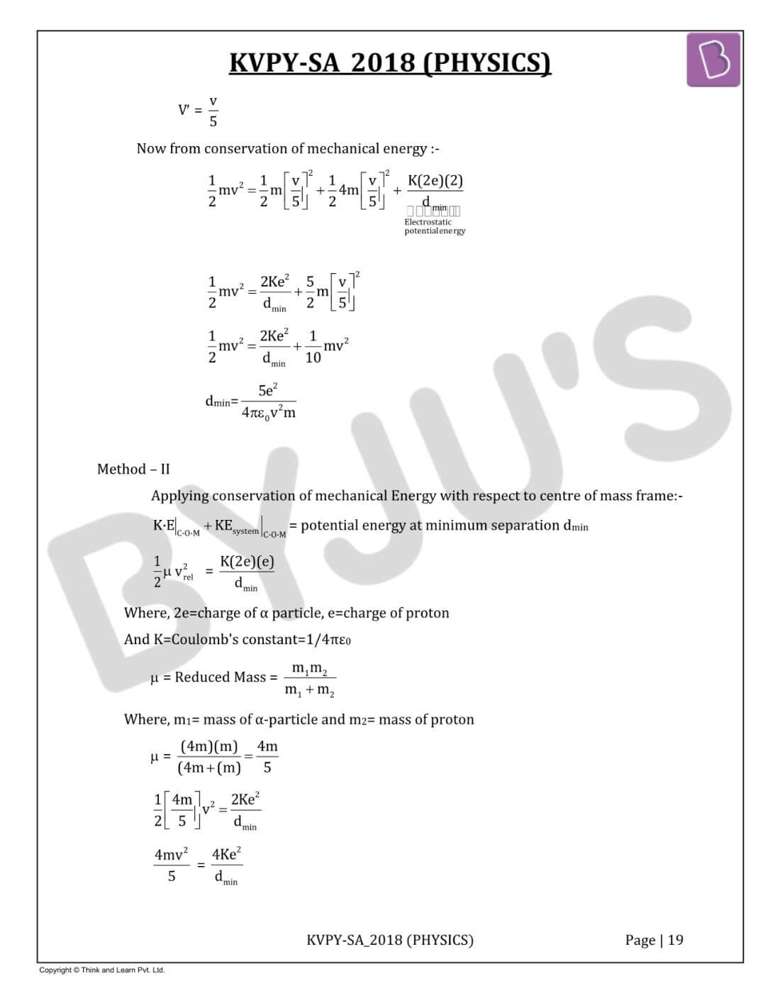Download Solved KVPY-SA 2018 Physics Paper