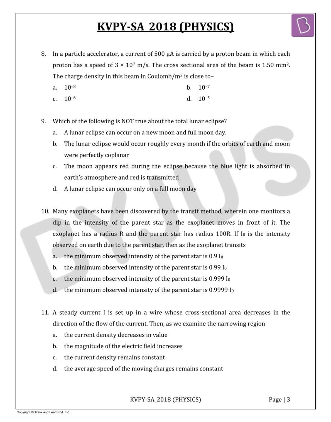 Download Solved KVPY-SA 2018 Physics Paper