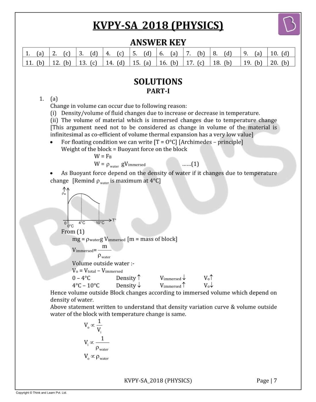 Download Solved KVPY-SA 2018 Physics Paper