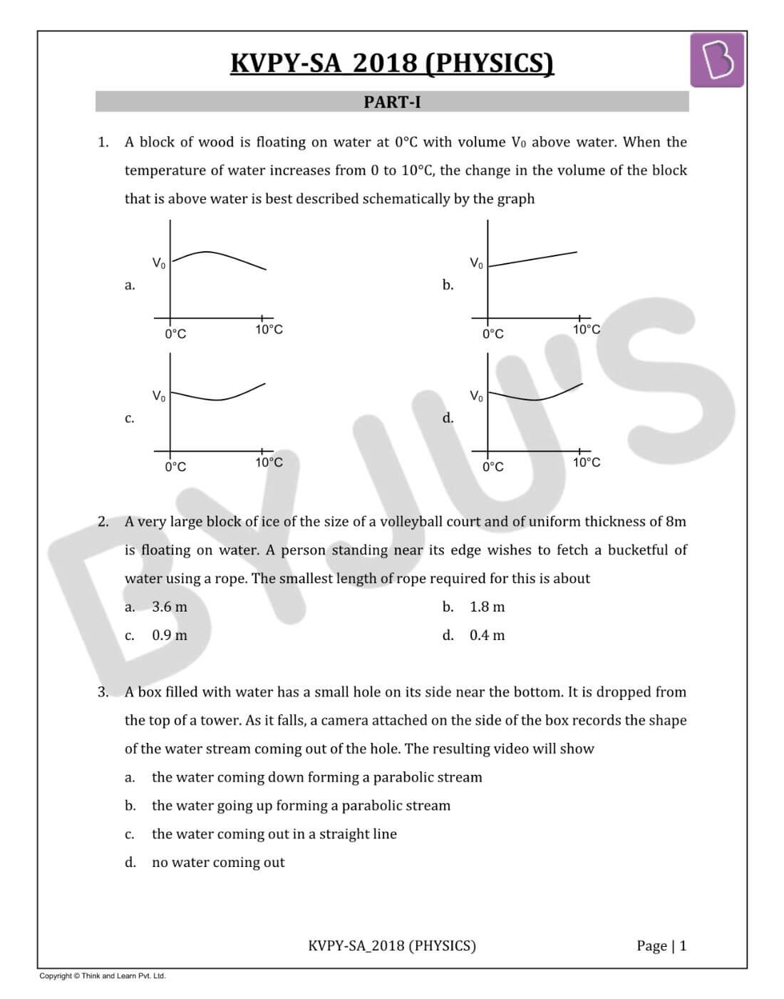 Download Solved KVPY-SA 2018 Physics Paper