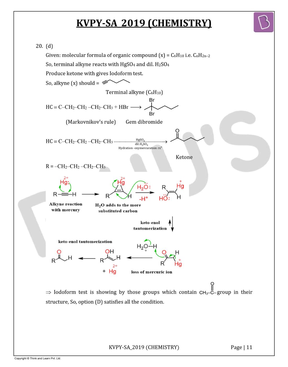KVPY-SA 2019 Chemistry Question Paper with Solutions - Download PDF