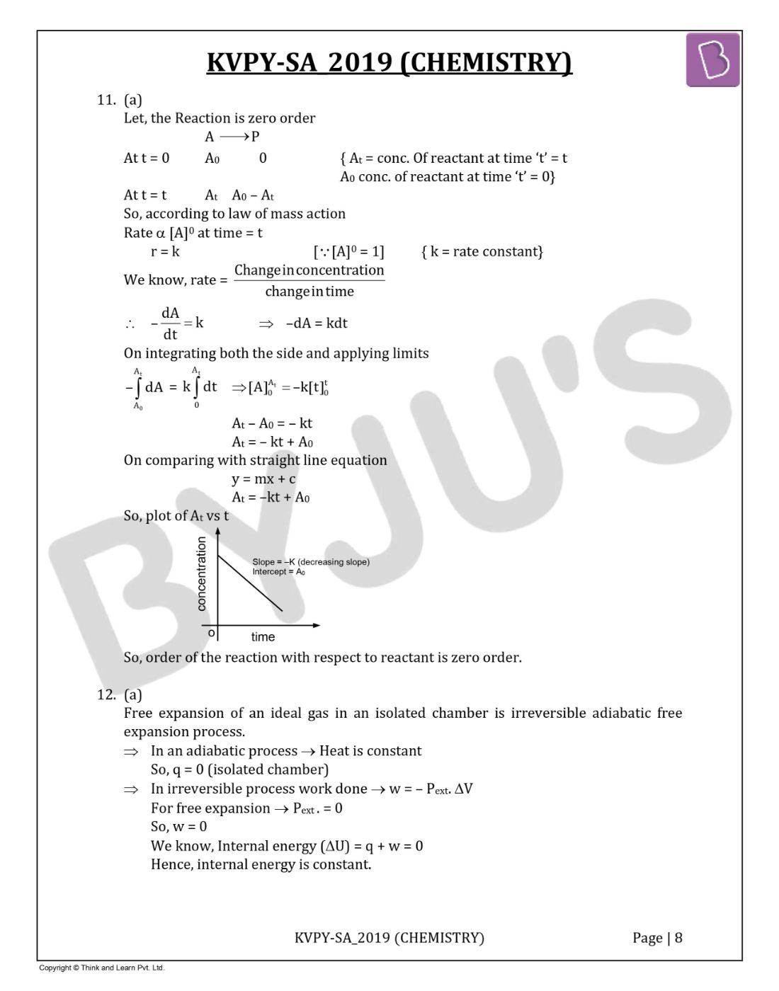 KVPY-SA 2019 Chemistry Question Paper with Solutions - Download PDF
