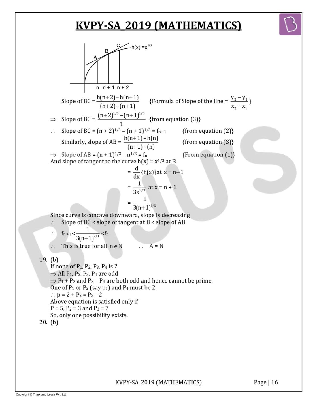 KVPY-SA 2019 Maths Question Paper With Solutions - Download Free PDF