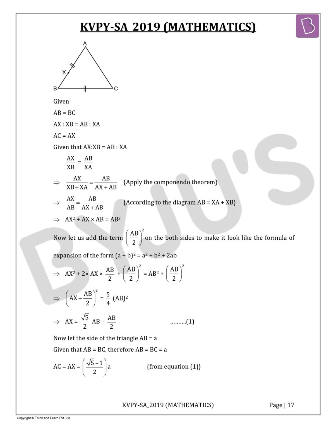 KVPY-SA 2019 Maths Question Paper With Solutions - Download Free PDF
