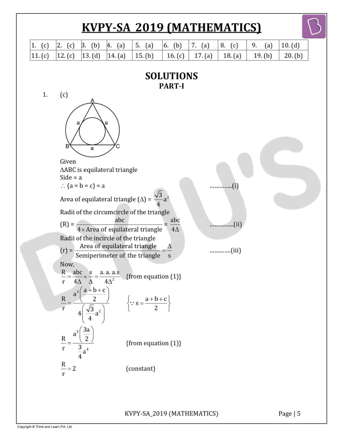 KVPY-SA 2019 Maths Question Paper With Solutions - Download Free PDF