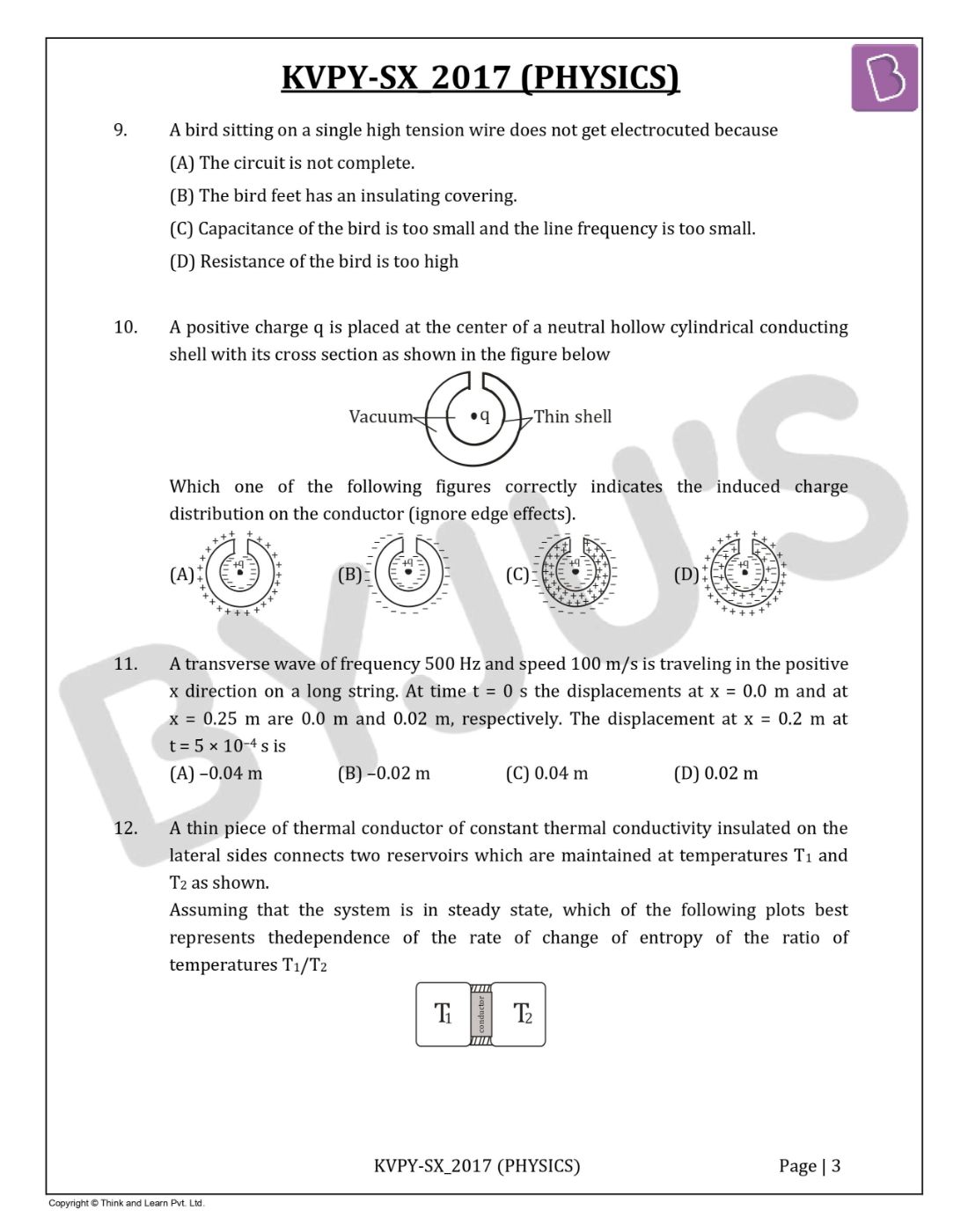 KVPY-SX 2017 Physics Paper with Solutions - Download PDF