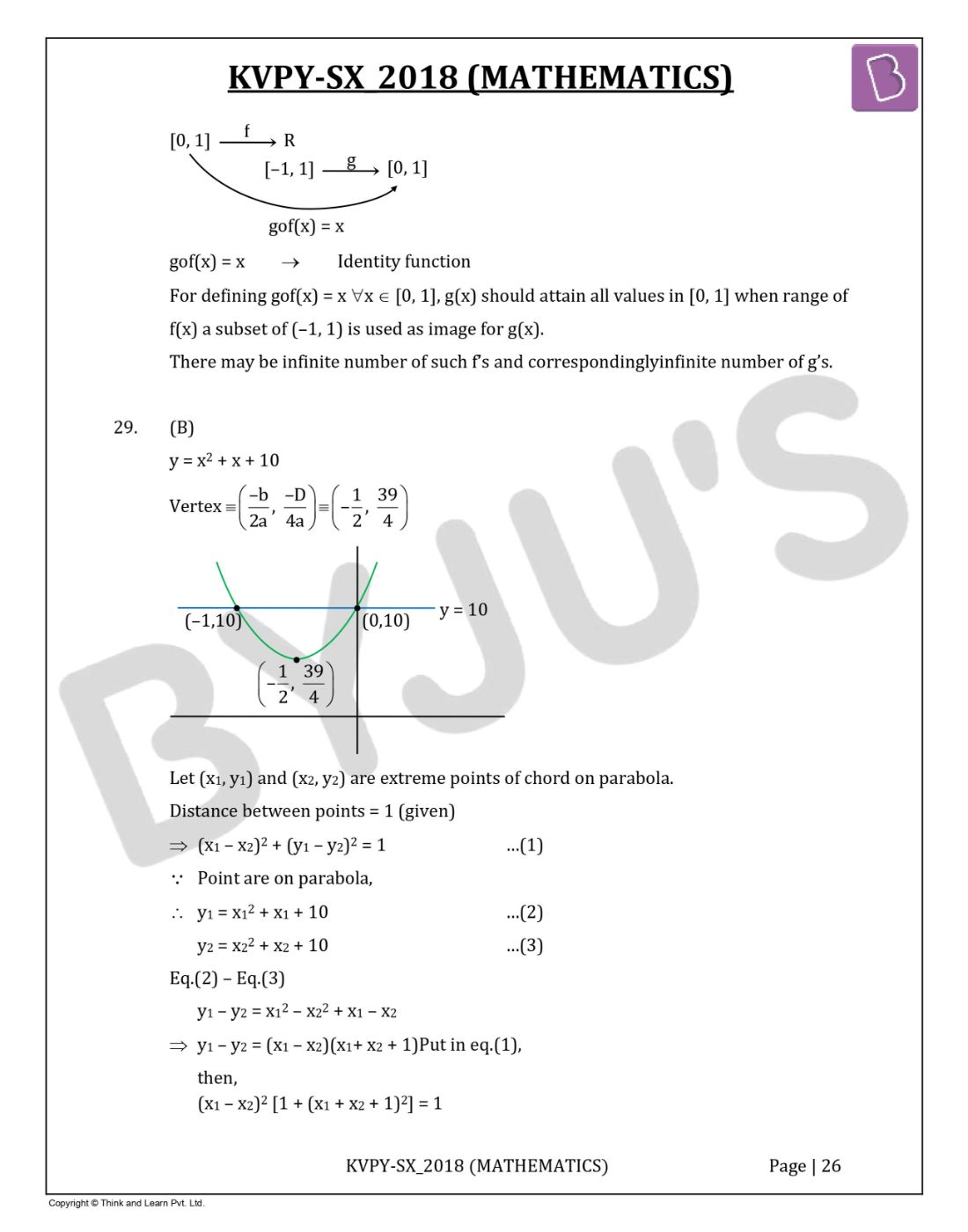KVPY-SX 2018 Paper With Solutions Maths - Download PDF for free