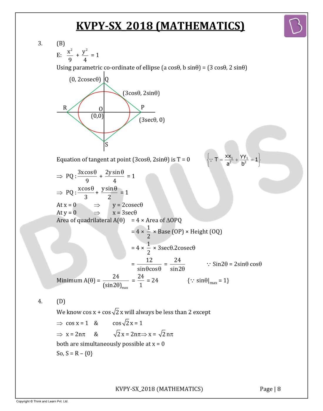 KVPY-SX 2018 Paper With Solutions Maths - Download PDF for free