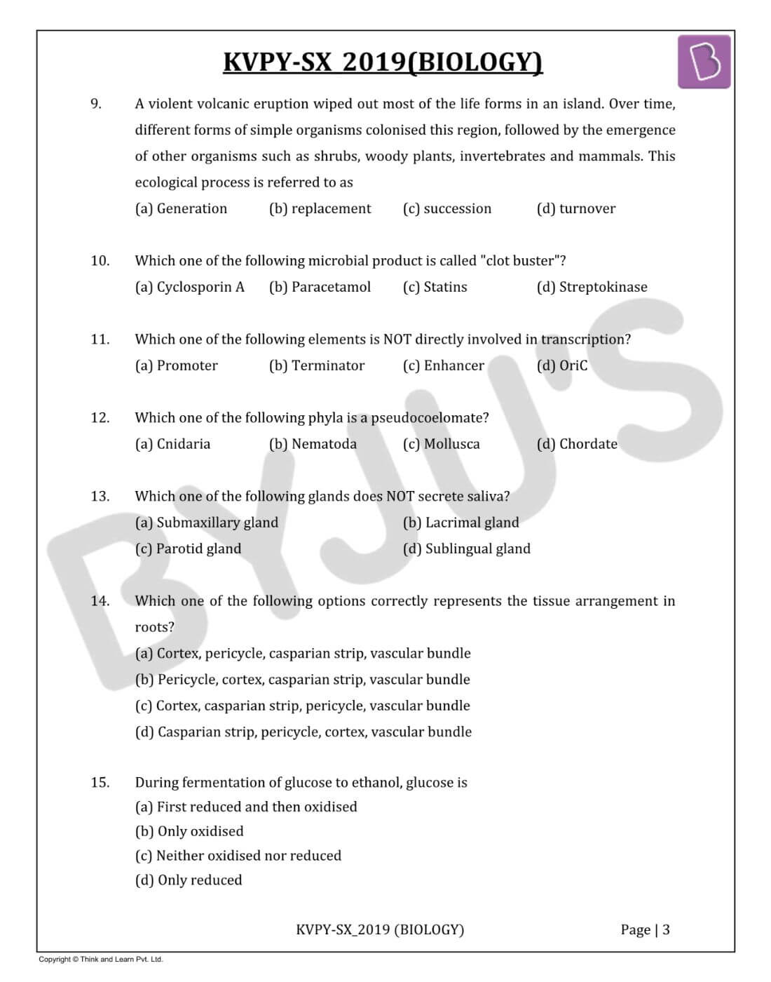 Download KVPY-SX 2019 Biology Paper with Solutions