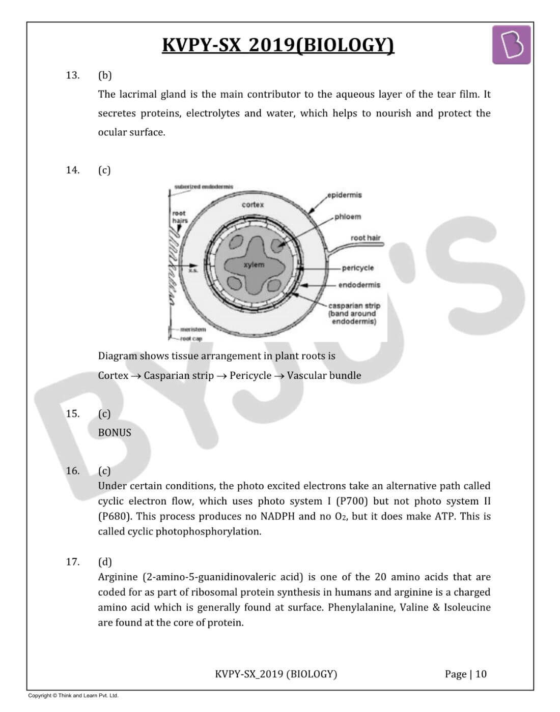 Download KVPY-SX 2019 Biology Paper with Solutions