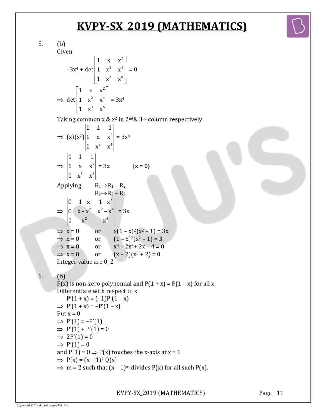 KVPY-SX 2019 Maths Solutions Paper - Download PDF