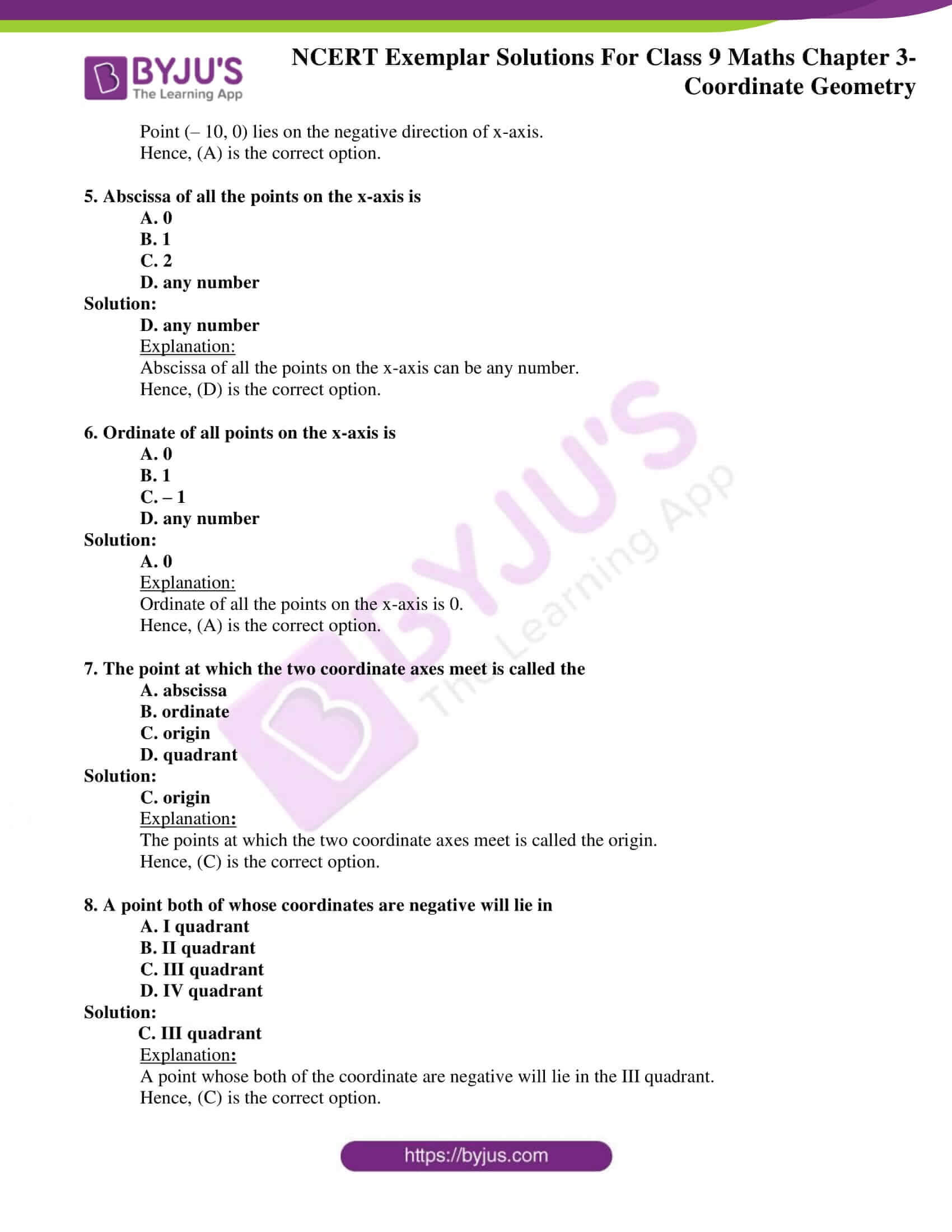 NCERT Exemplar Class 9 Maths Chapter 3 Solutions Coordinate Geometry
