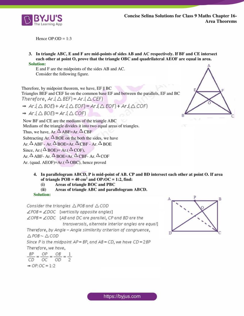 Selina Solutions Class 9 Concise Maths Chapter 16 Area Theorems -Download Free PDF
