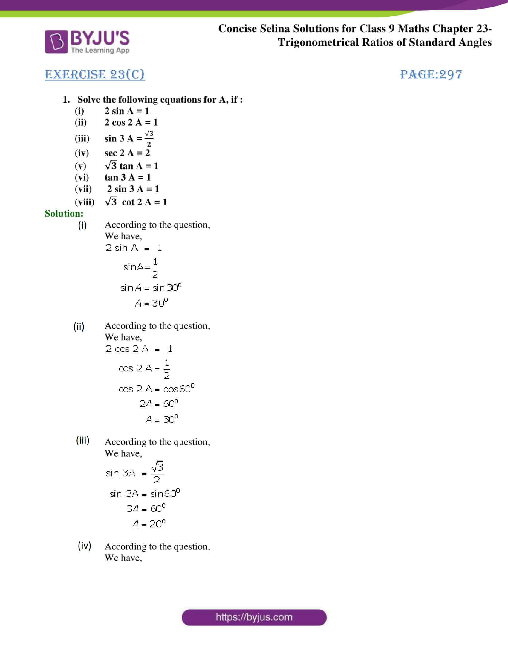 Selina Solutions Class 9 Concise Maths Chapter 23 Trigonometrical ...