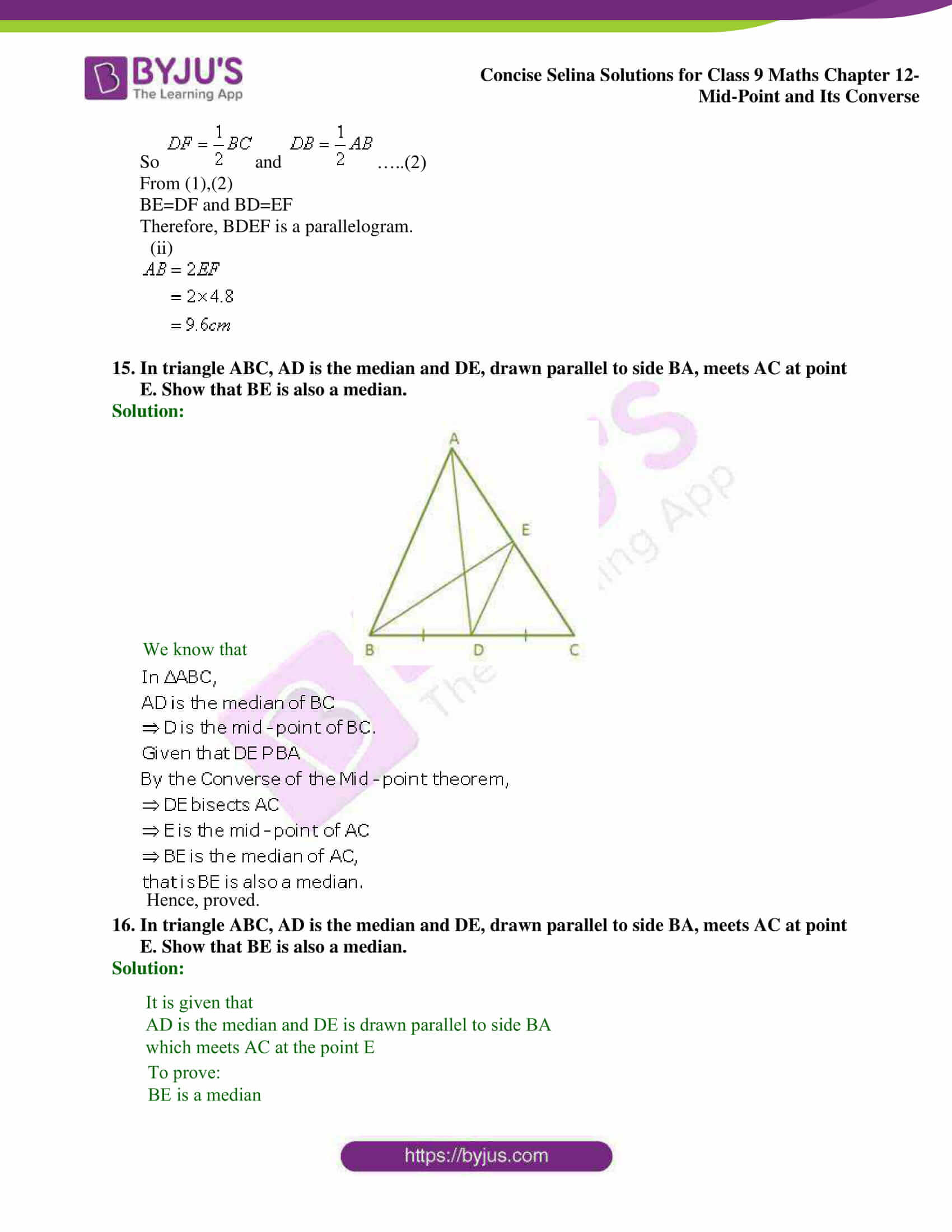 Selina Solutions Class 9 Concise Maths Chapter 12 Midpoint And Its ...