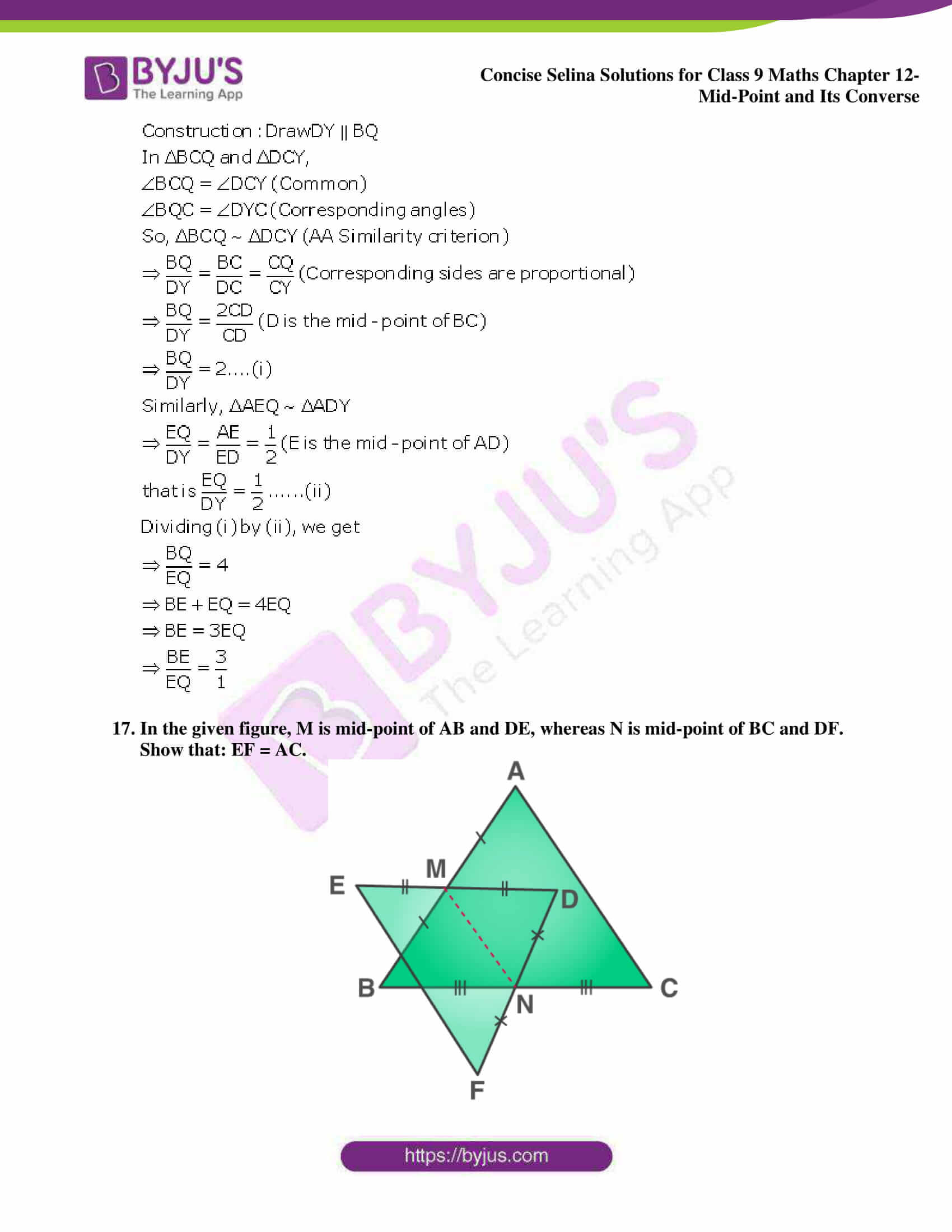 Selina Solutions Class 9 Concise Maths Chapter 12 Midpoint And Its ...