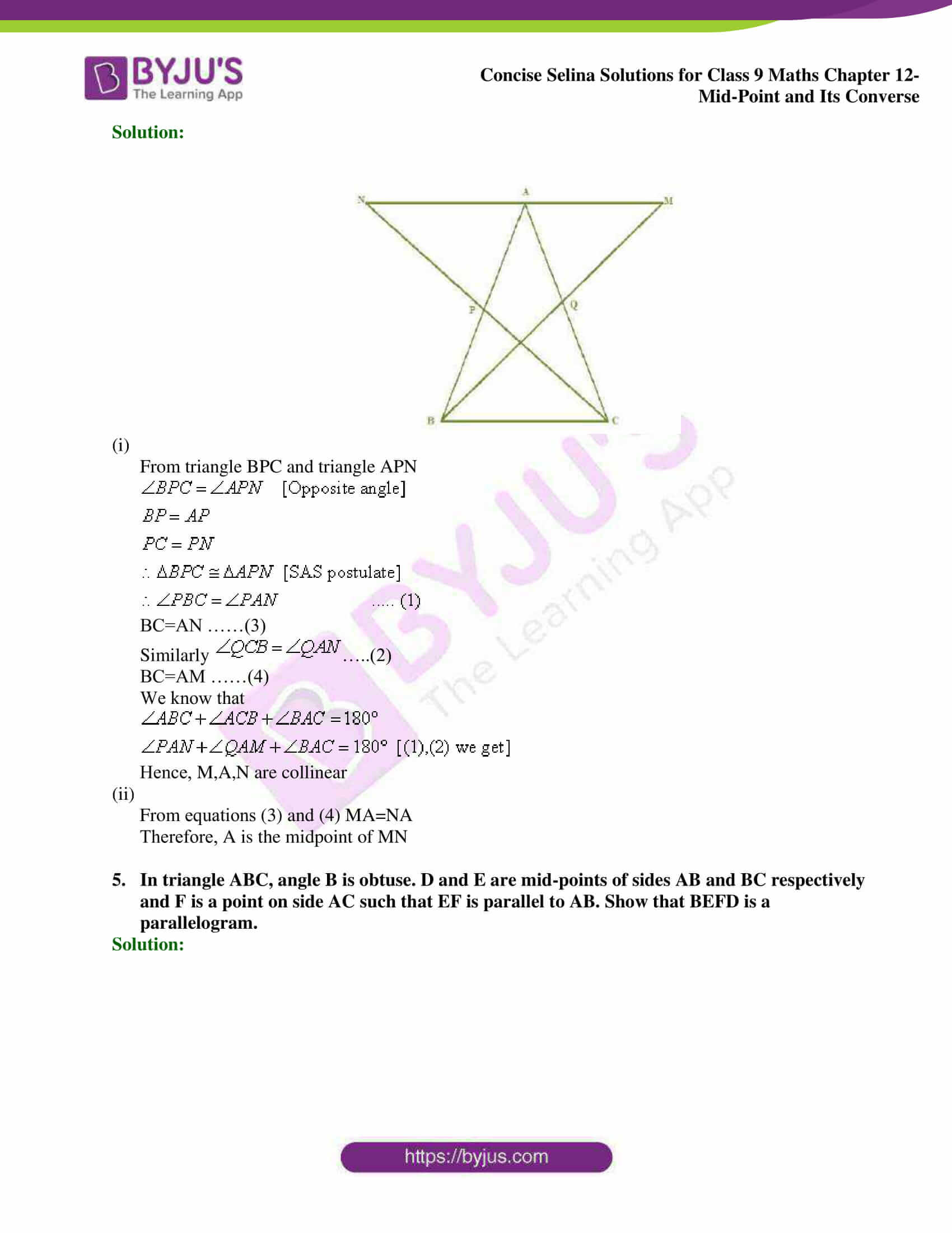 Selina Solutions Class 9 Concise Maths Chapter 12 Midpoint And Its ...