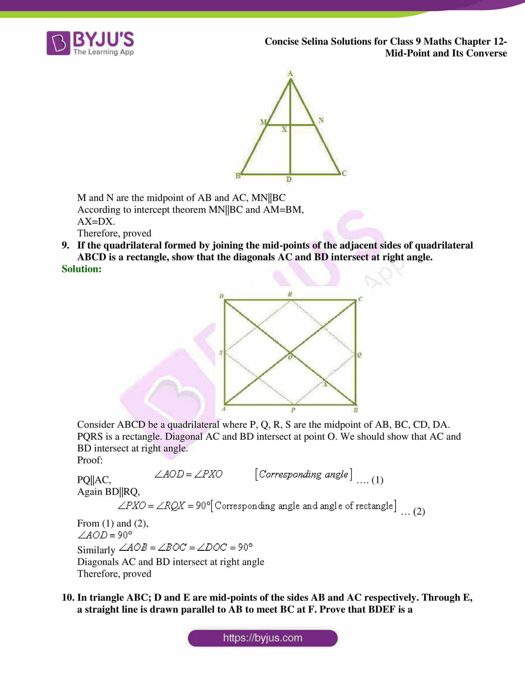 Selina Solutions Class 9 Concise Maths Chapter 12 Midpoint And Its ...