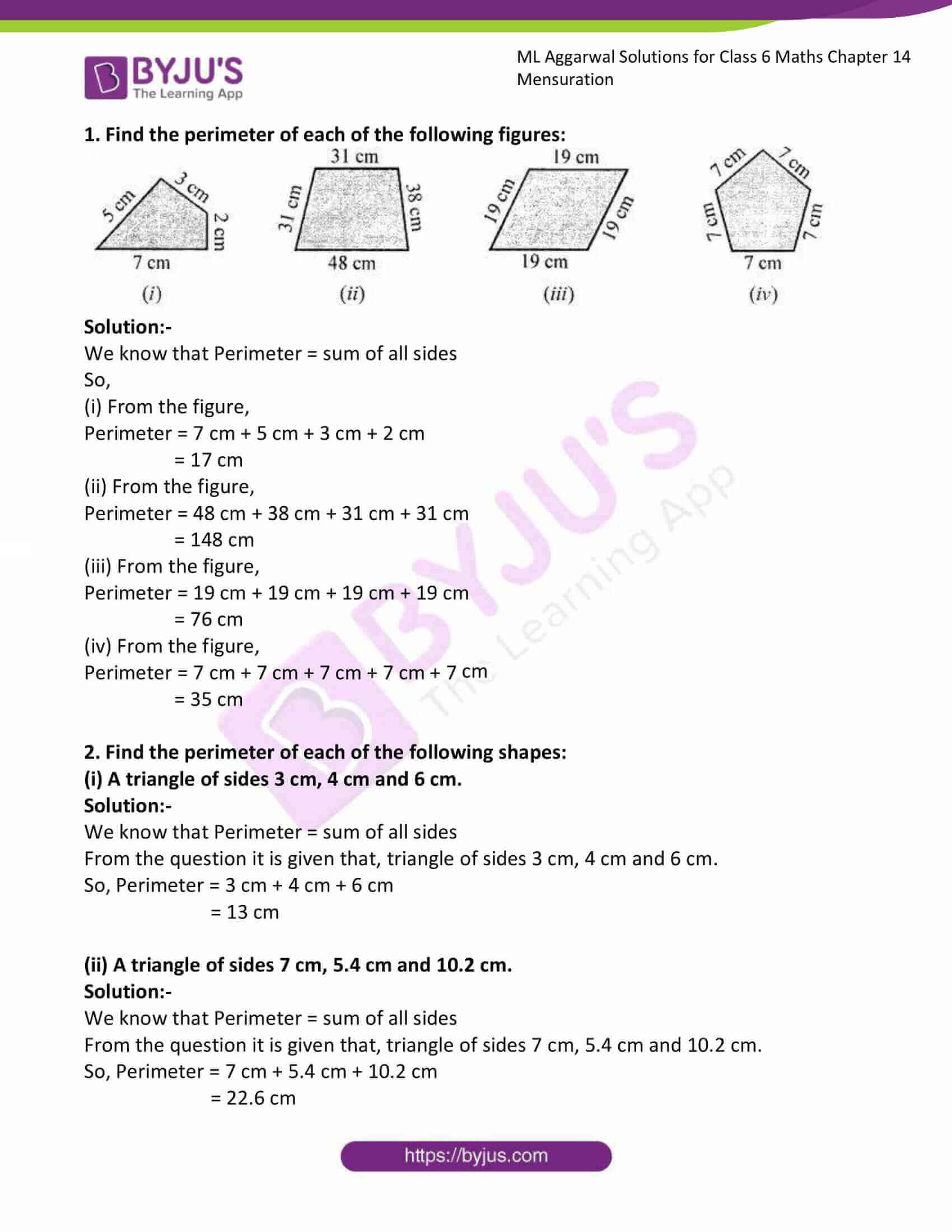 ML Aggarwal Solutions For Class 6 Maths Chapter 14 Mensuration Access ML Aggarwal Solutions For Class 6 Maths Chapter 14 Mensuration Access