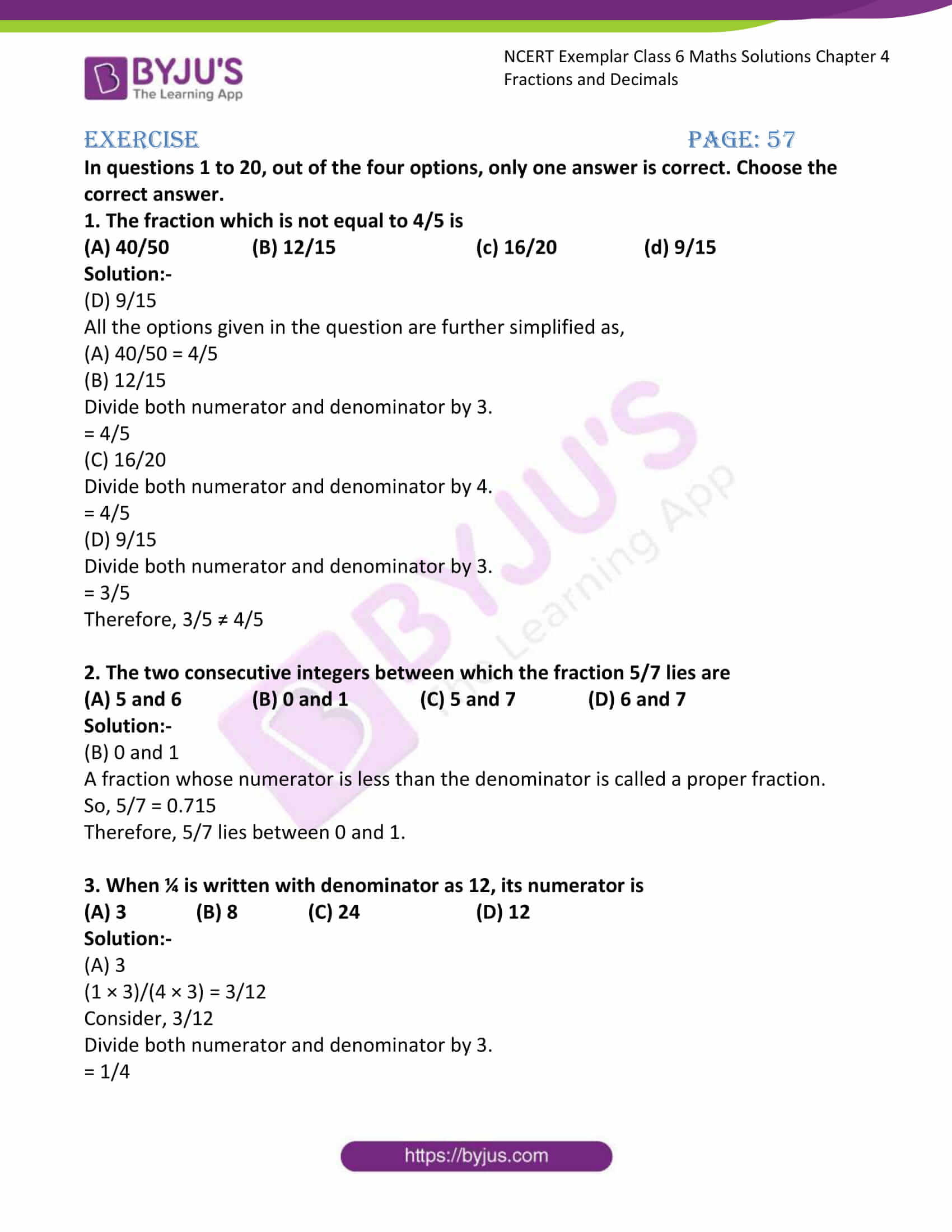 NCERT Exemplar Solutions For Class 6 Maths Chapter 4 Fractions And
