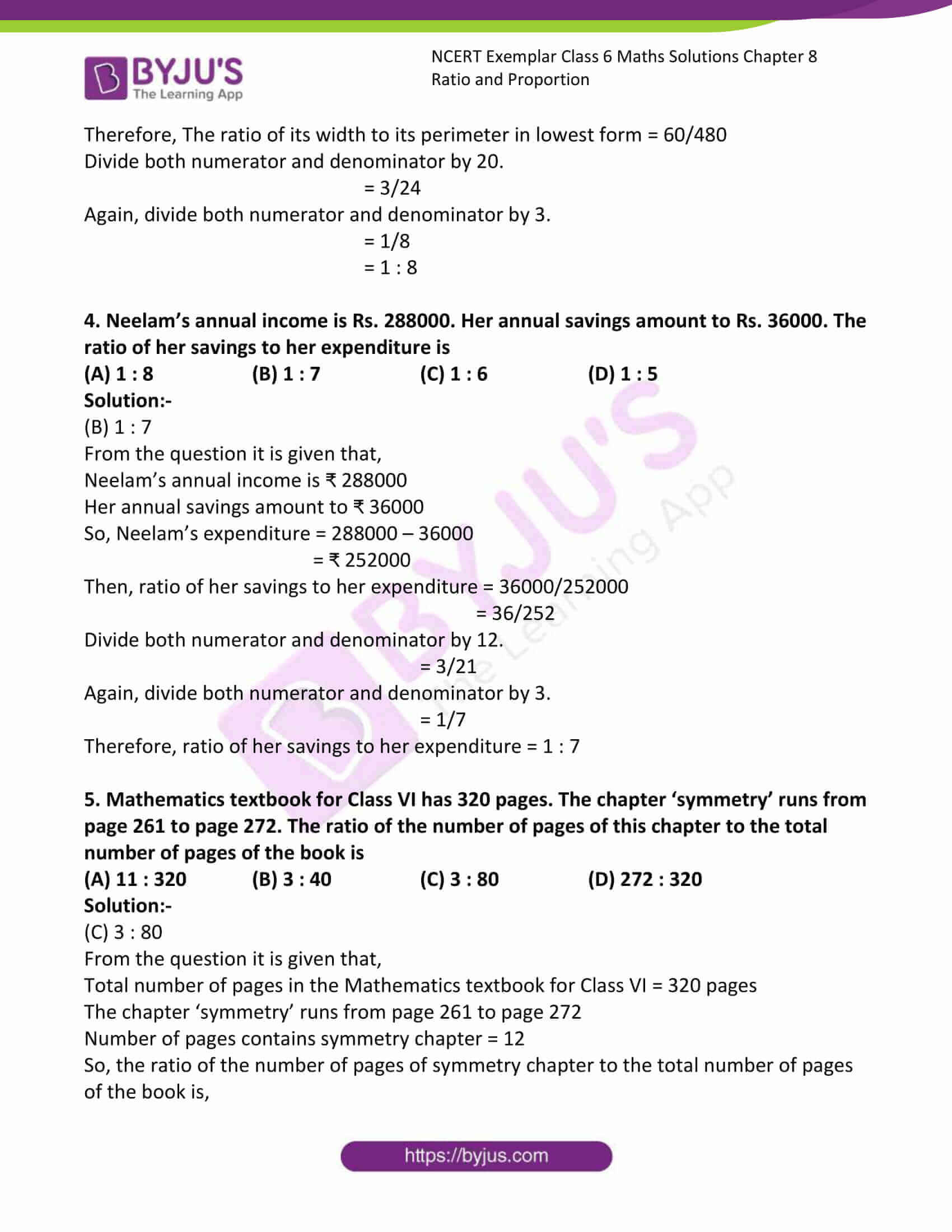 NCERT Exemplar Solutions For Class 6 Maths Chapter 8 Ratio And