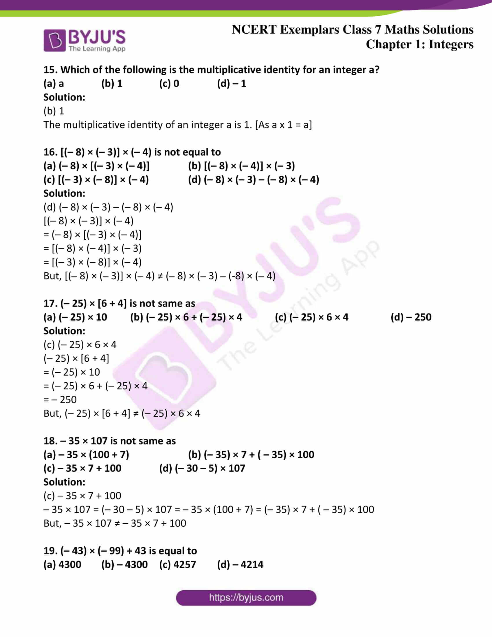 NCERT Exemplar Solutions For Class 7 Maths Chapter 1 Integers Access
